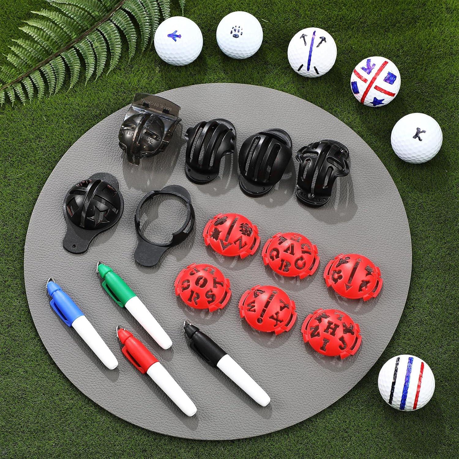 Golf Ball Marker Kit - 16 Packs with Stencils, Liner, Pens - Golf Accessories for Alignment and ...