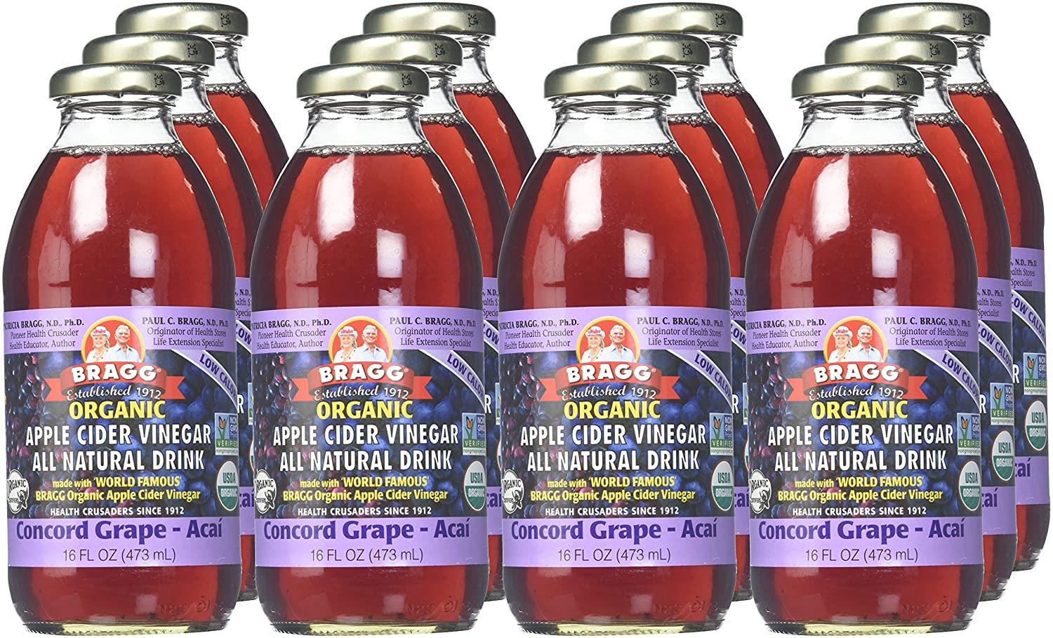 Bragg Apple Cider Grape & Acai 16oz - Pack of 12 | Organic ACV Drink ...