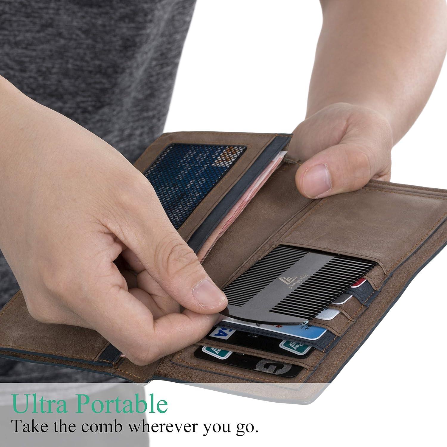 AhfuLife Metal Hair & Beard Comb - Credit Card Size Pocket Comb for Men ...