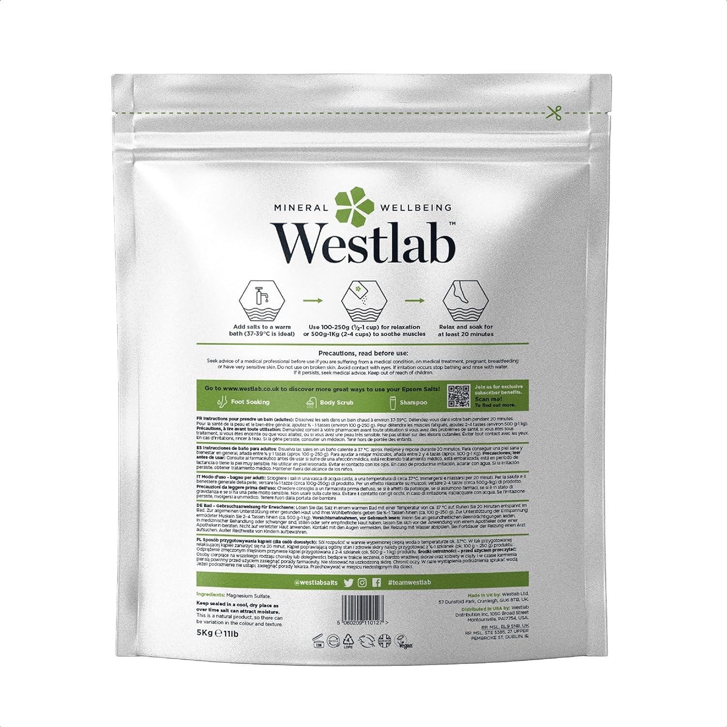 Westlab Reviving Epsom Salt 5kg Resealable Pouch - 100% Natural Mineral ...