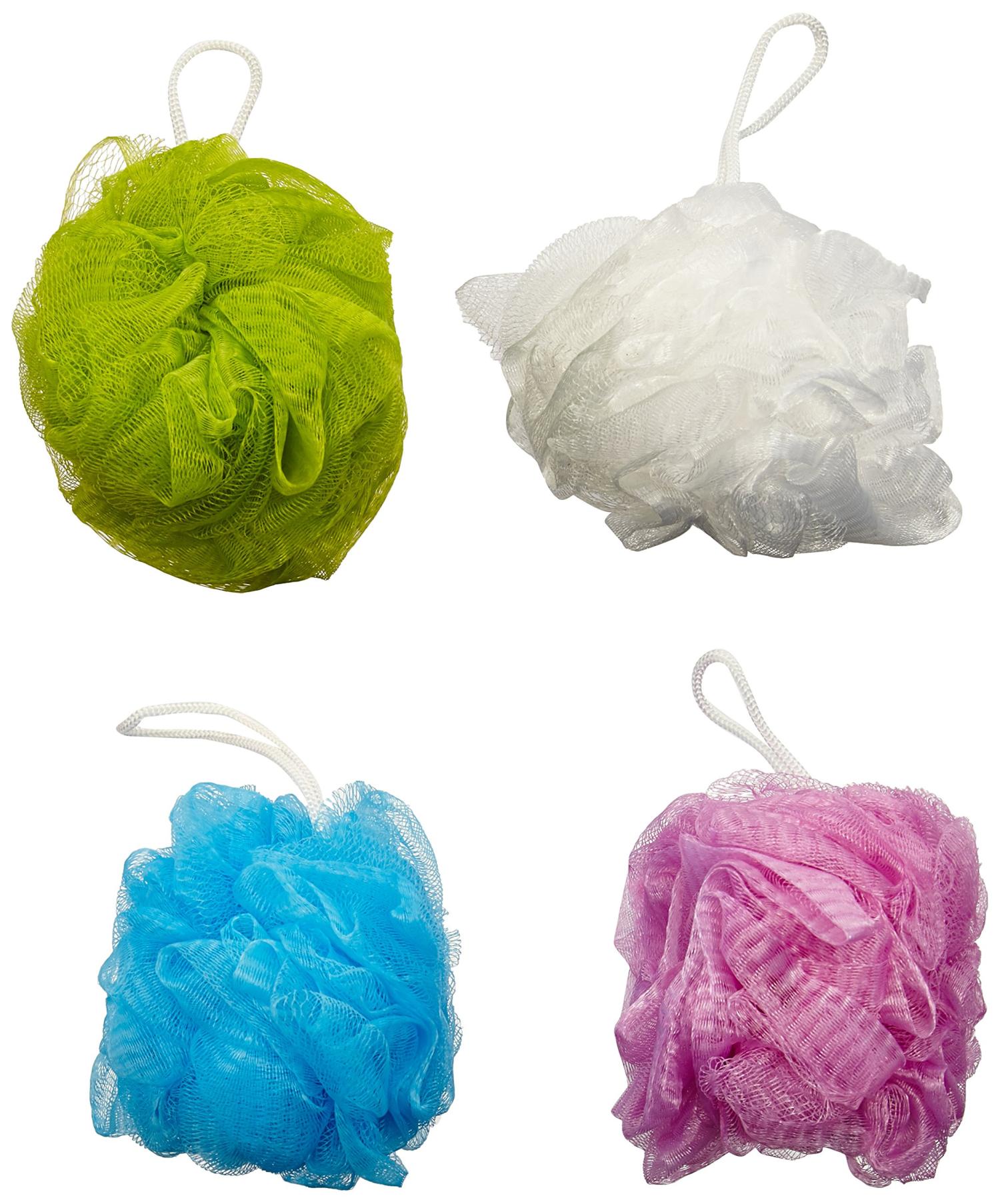 Daylee Naturals Mesh Bath Pouf Sponge 4 Pack - Exfoliating Shower ...