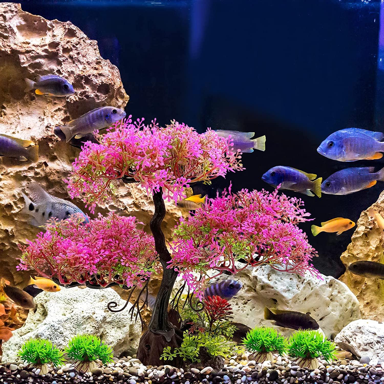 MiukingPet Artificial Aquatic Plants - Pink Fish Tank Decor for Office ...