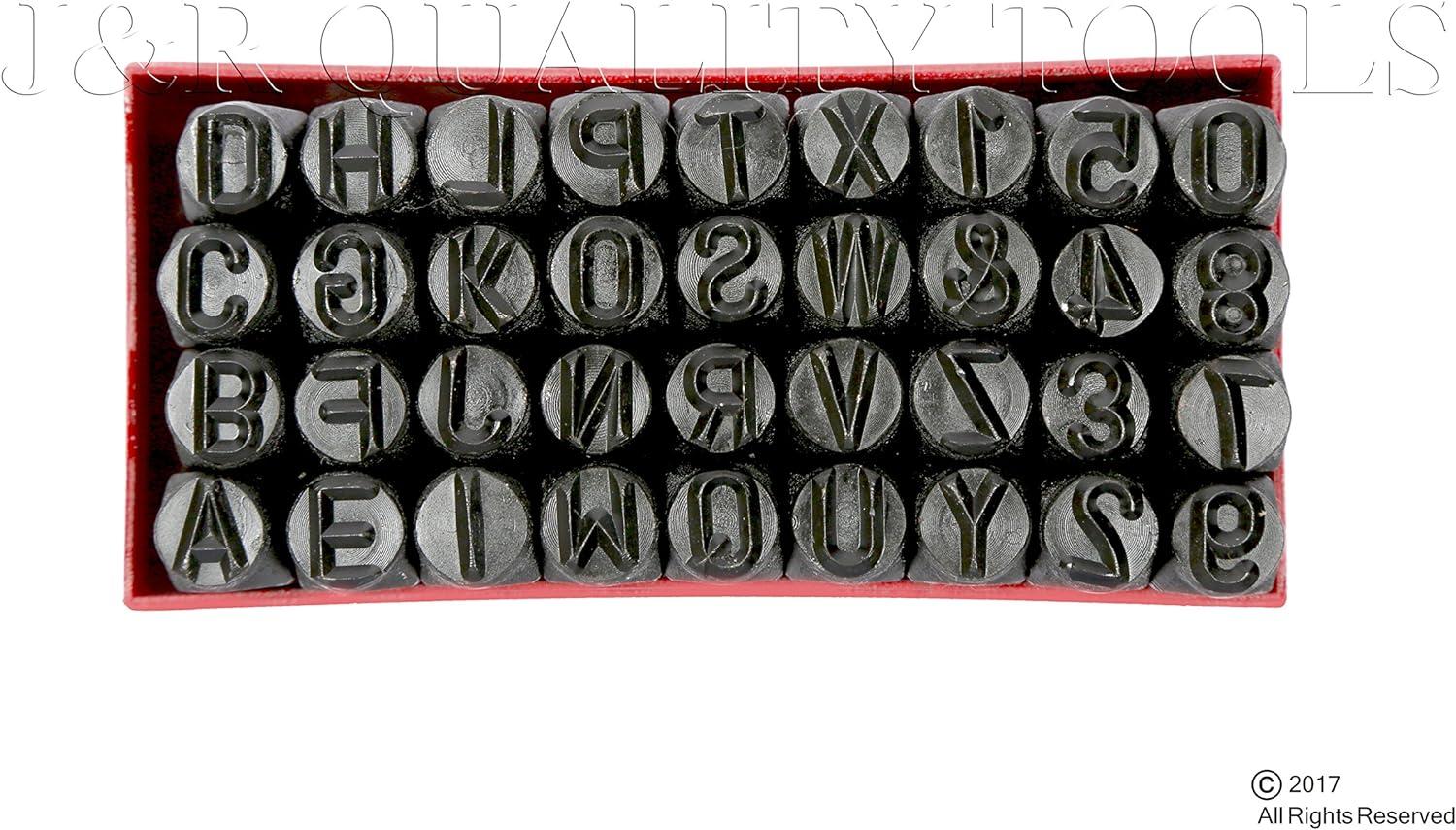 36 pc 3/8 Steel Metal Punch Letter & Number Stamp Stamping Kit Set with ...