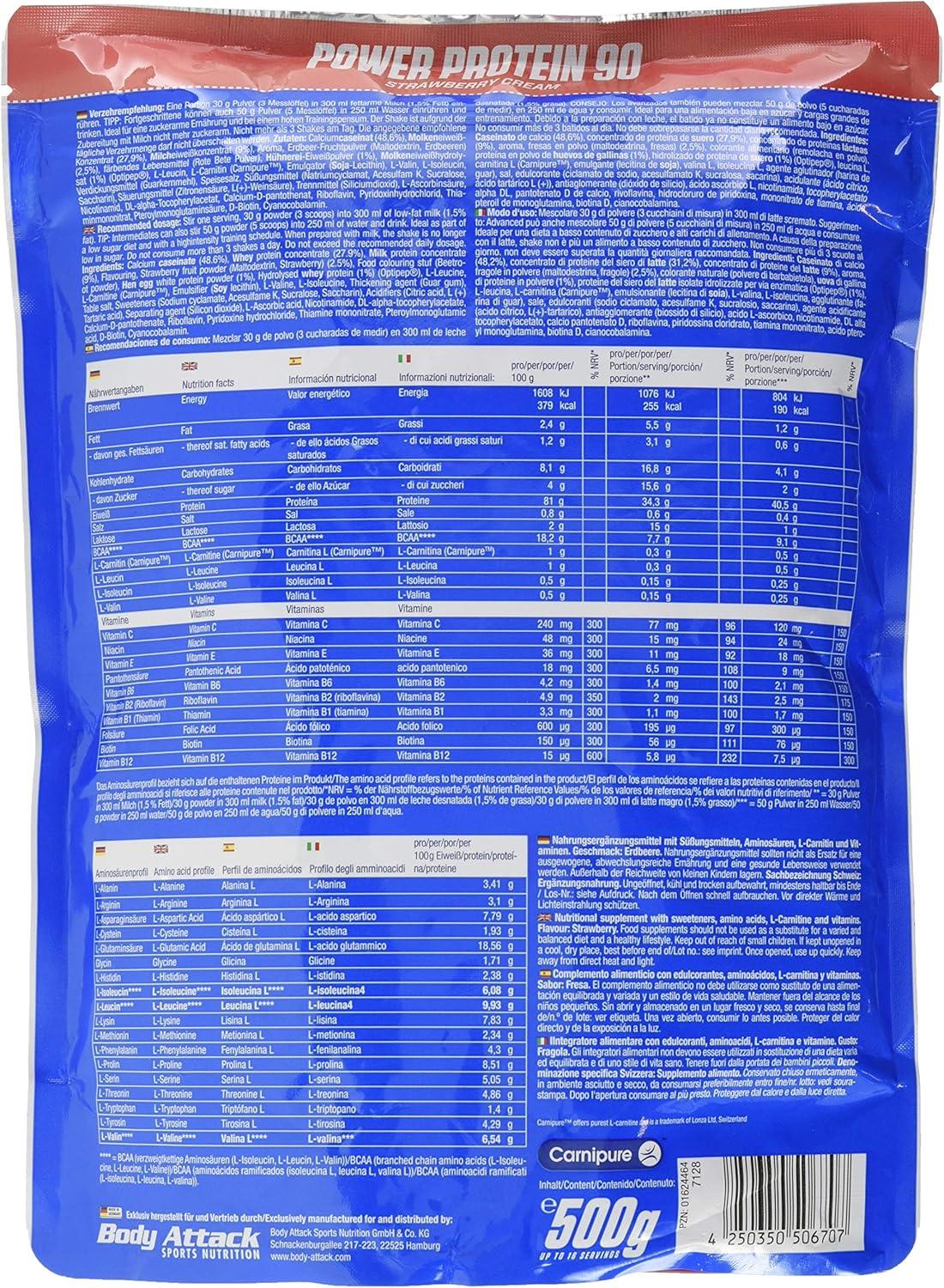 Body Attack Power Protein 90 - Strawberry Flavour - 500g Multi ...