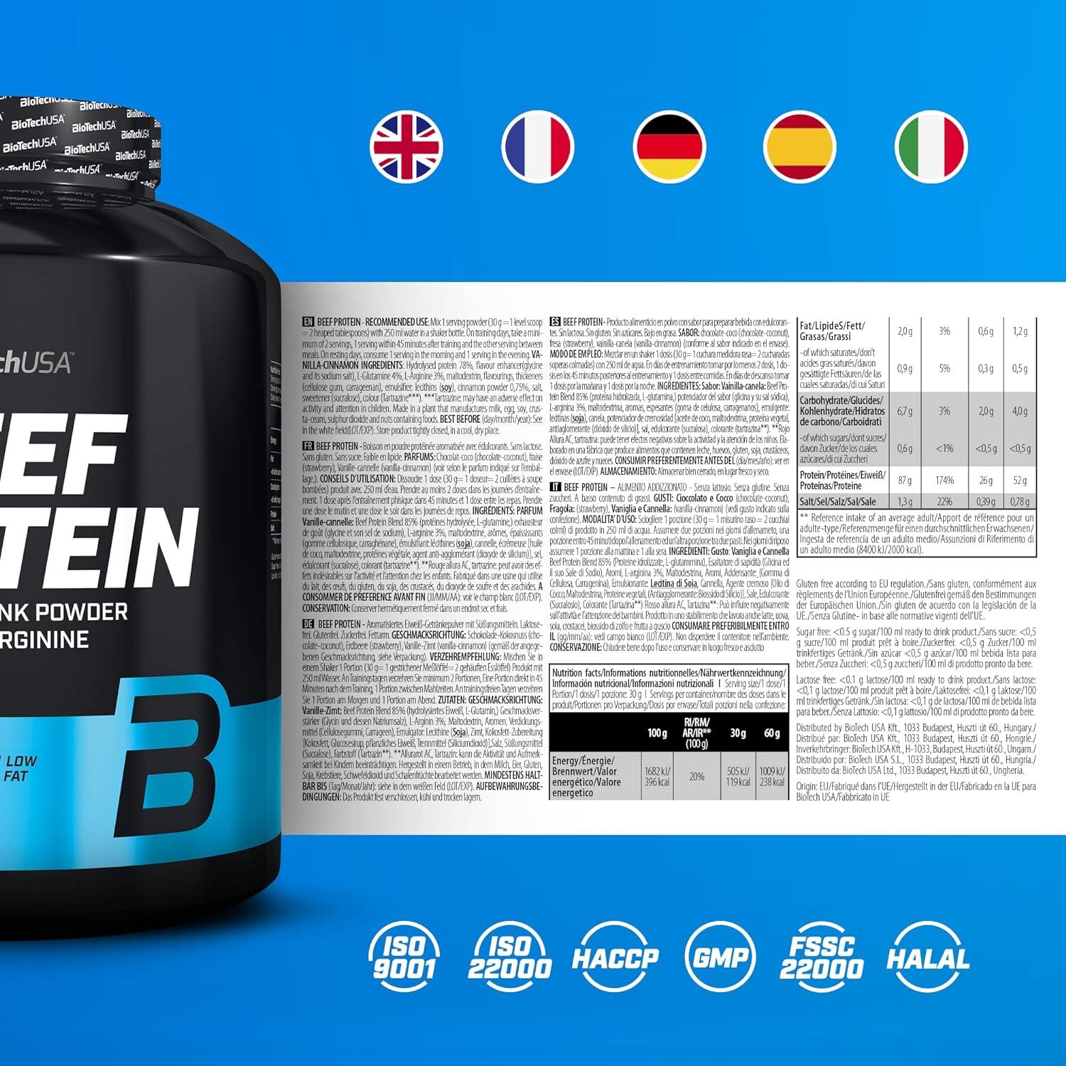 BioTechUSA Beef Protein 87% Hydrolysed Peptide Formula 1816g Vanilla ...
