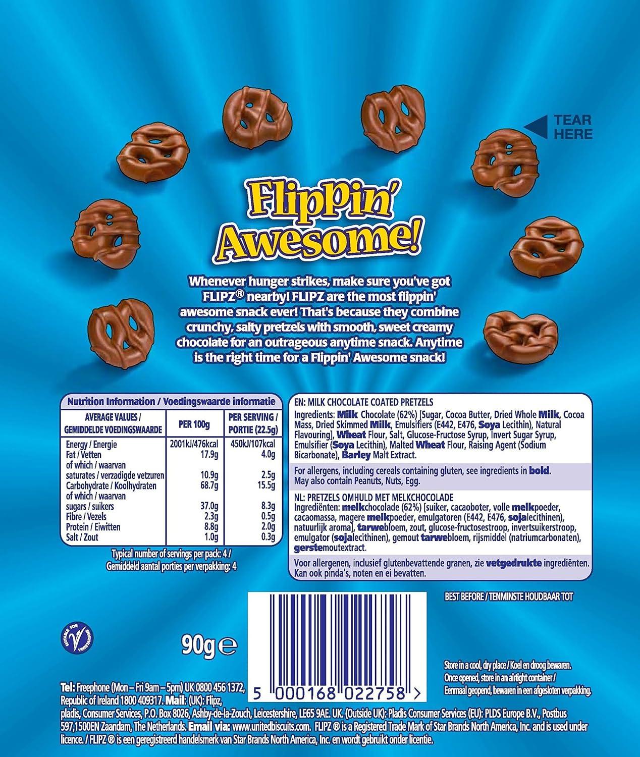 Flipz Milk Chocolate Coated Pretzel Snacks 90g - Crunchy & Delicious (1 ...