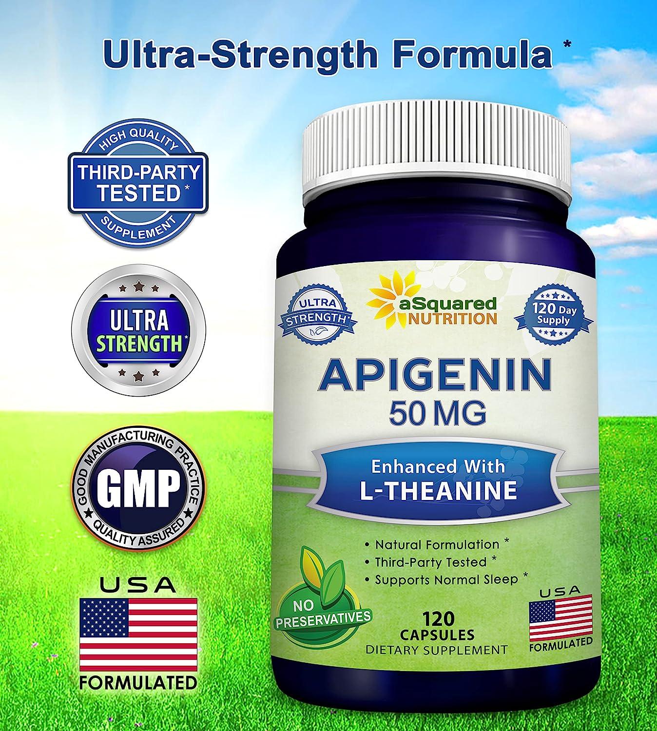 aSquared Nutrition Apigenin & L-Theanine Capsules - 120 Count - Natural ...