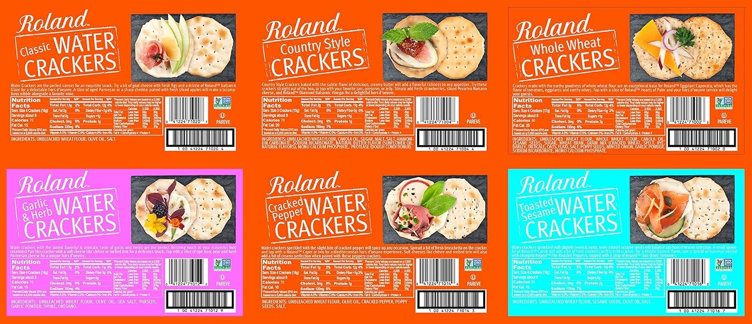 Roland Foods Classic Water Crackers - Non GMO, USA Sourced - 4.4 oz ...