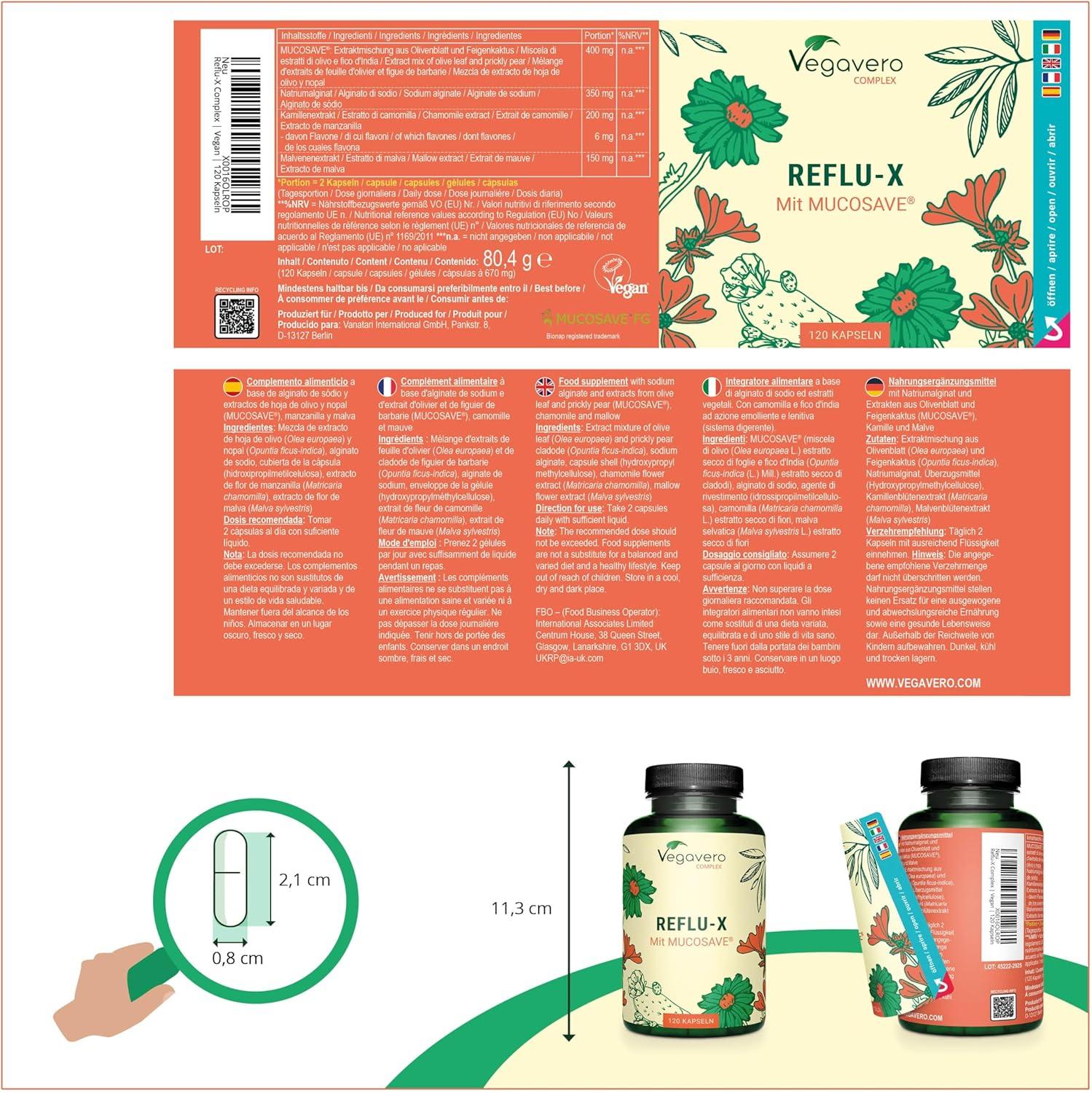 Vegavero Complex Gastric Reflux | 100% NATURAL | 120 Capsules | With Plant Extracts: Prickly ...