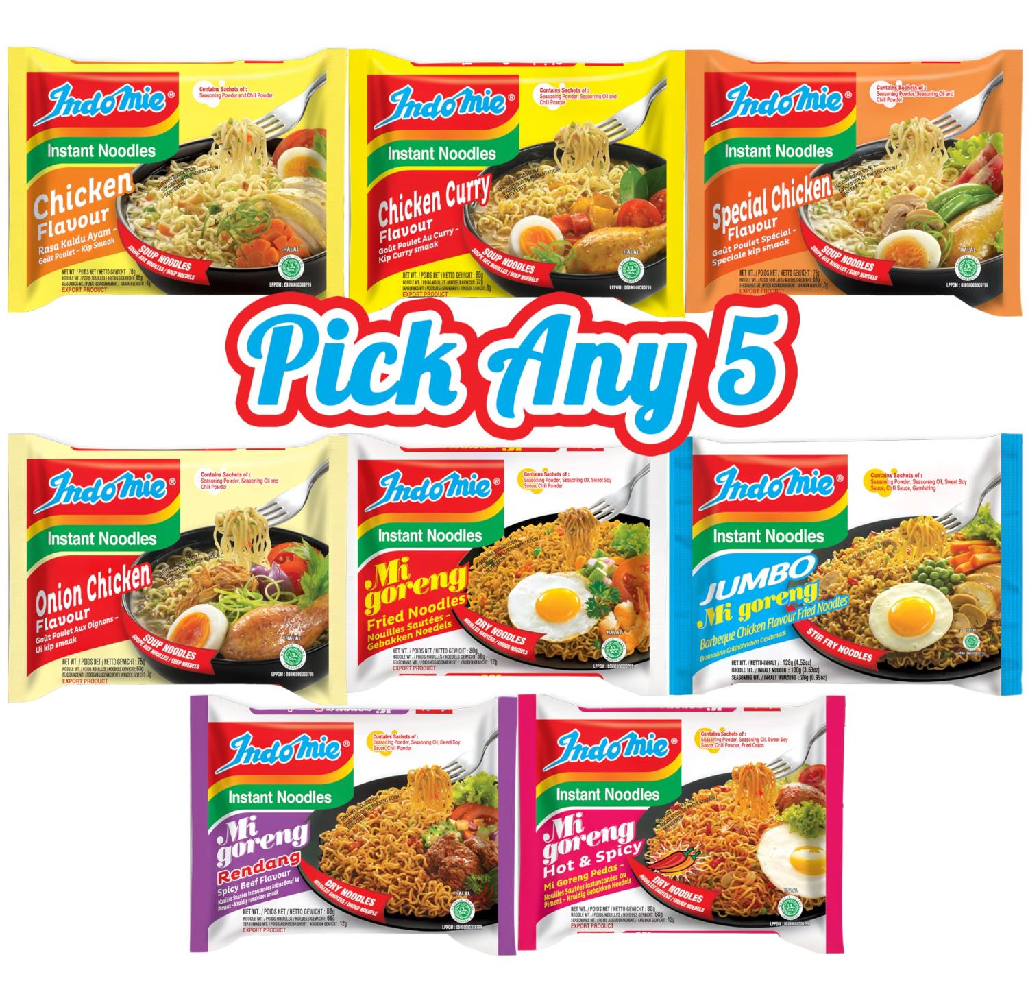 Indomie Noodles Mix & Match: Pick Any 5 Unique Flavours Box of 5 | Buy ...