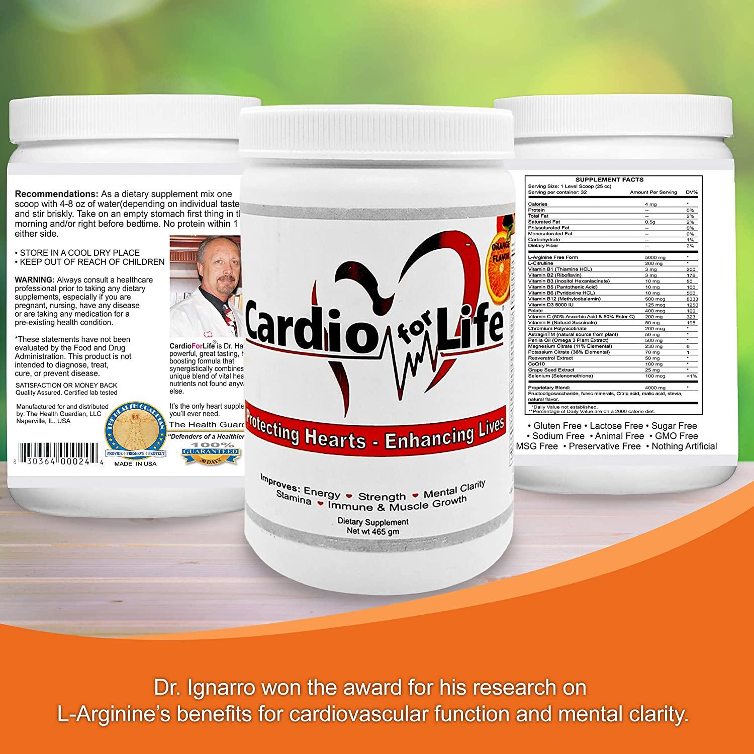 Cardio for Life L-Arginine Powder 16oz Orange - Natural Nitric Oxide ...