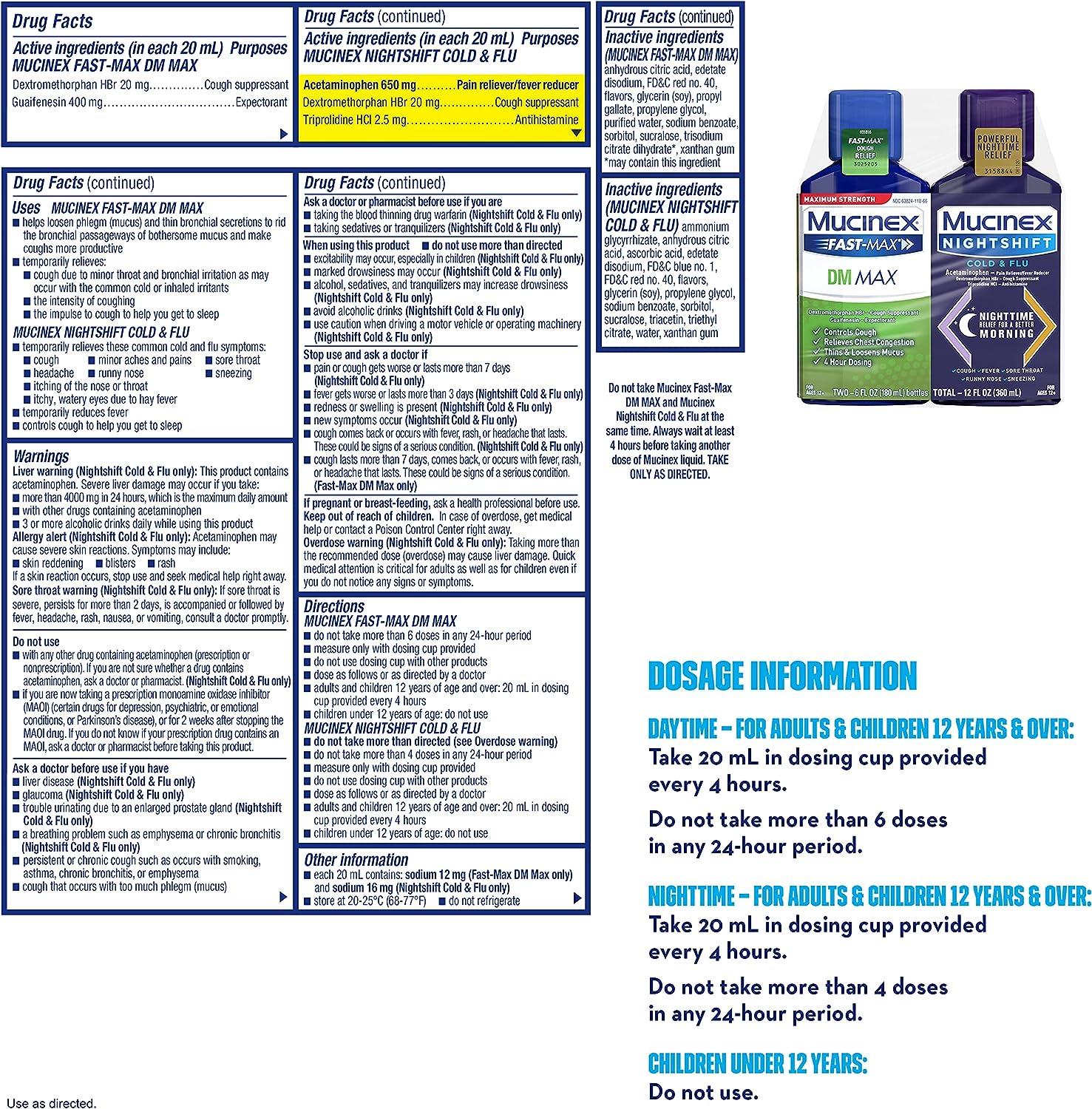 Mucinex FastMax DM Max & Nightshift Cold & Flu Liquid - 12 fl. oz ...