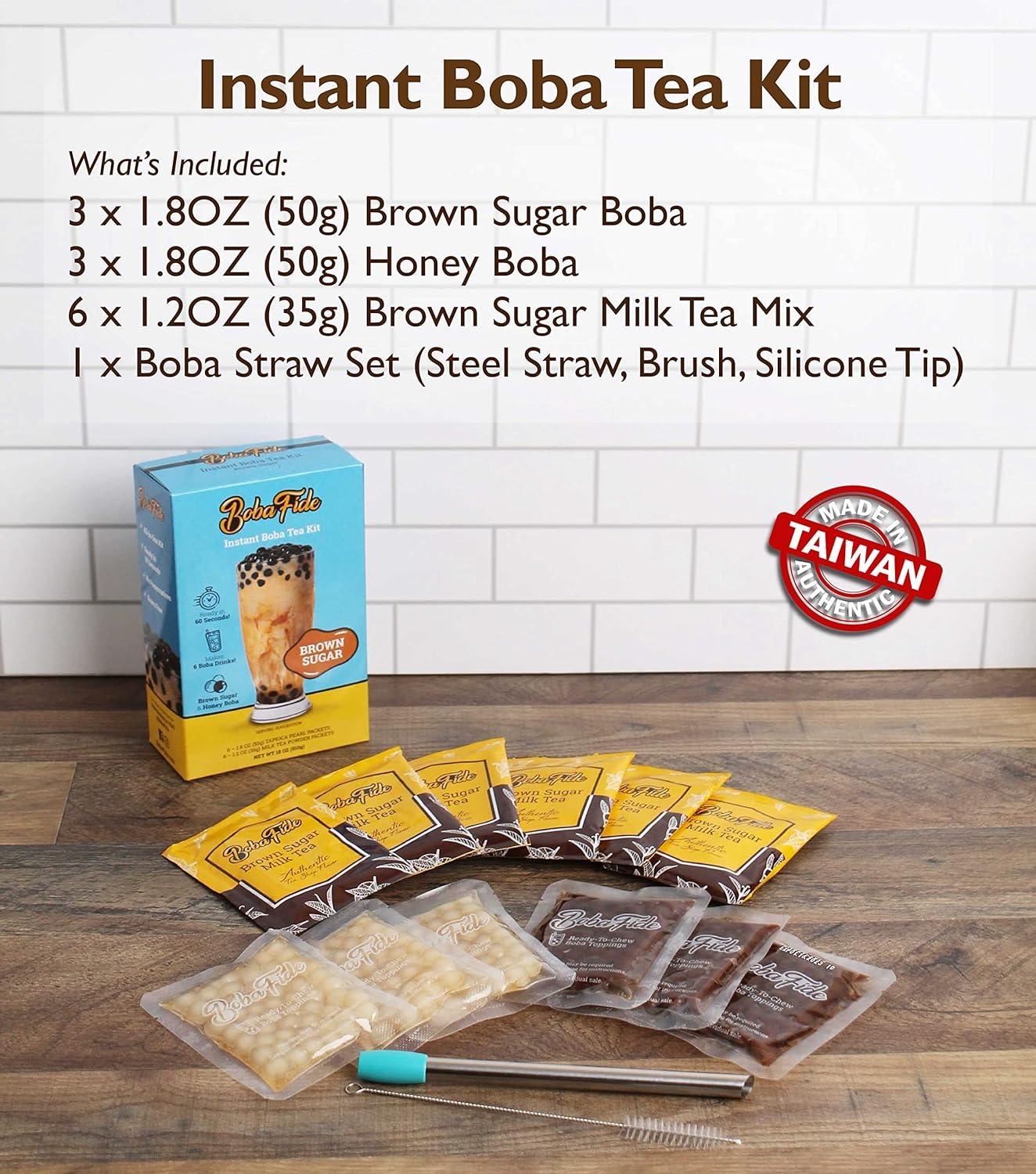 Boba Fide Instant Boba Milk Tea Kit - 6 Pack with Brown Sugar Boba ...