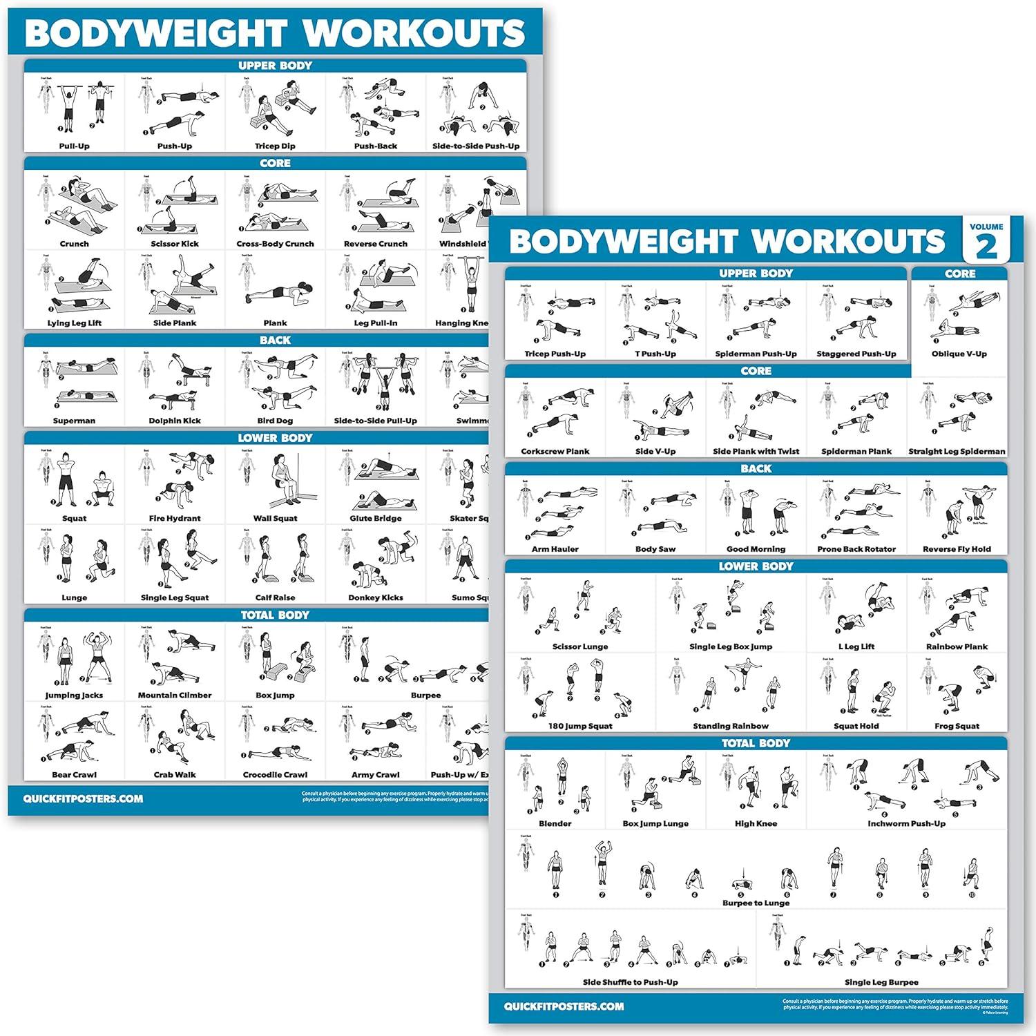 Quickfit Exercise Poster Set (Bodyweight Vol 1 & 2) - 10 Laminated ...