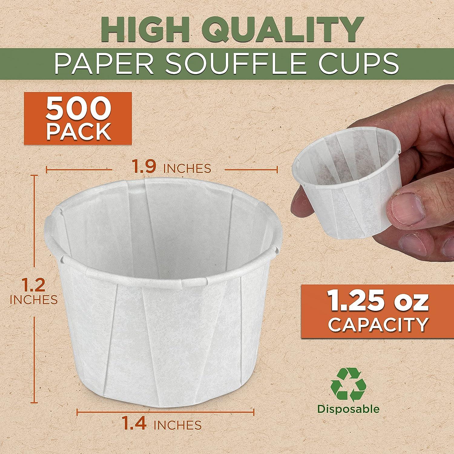 500 Pack 1.25 oz Treated Paper Souffle Portion Cups - White Disposable ...