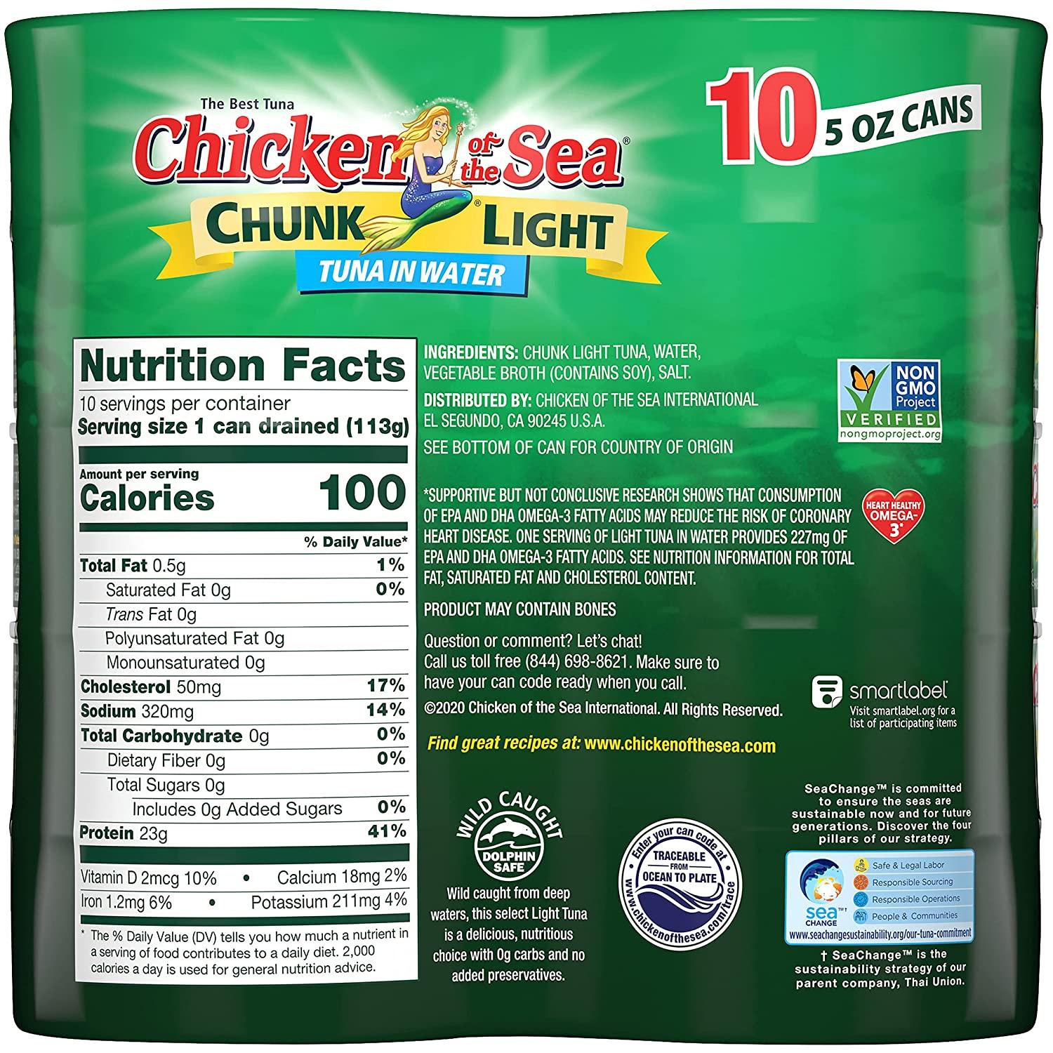 Chicken of the Sea Chunk Light Tuna in Water 5 oz. Can - Pack of 10 ...