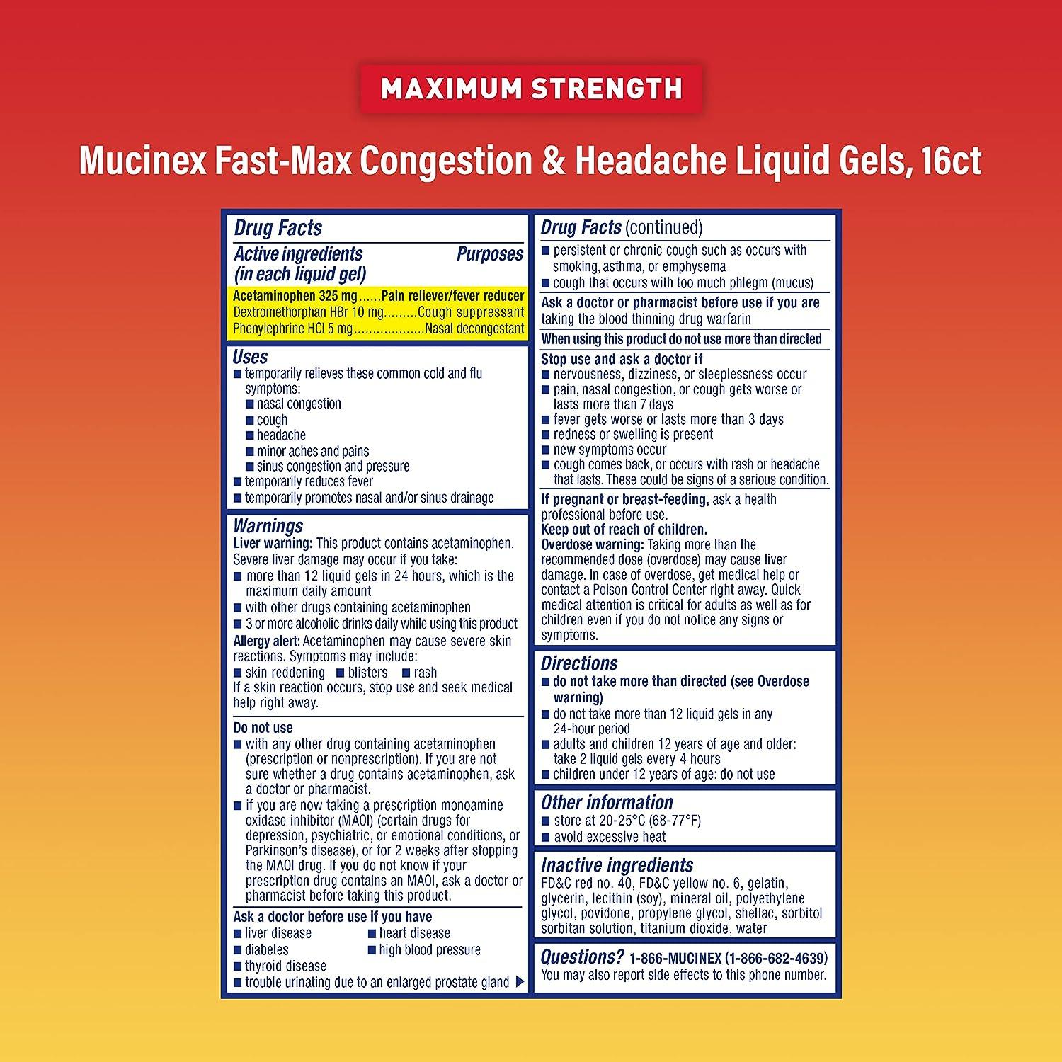 Mucinex Fast-Max Liquid Gels - 16 Ct - Congestion & Headache Relief ...