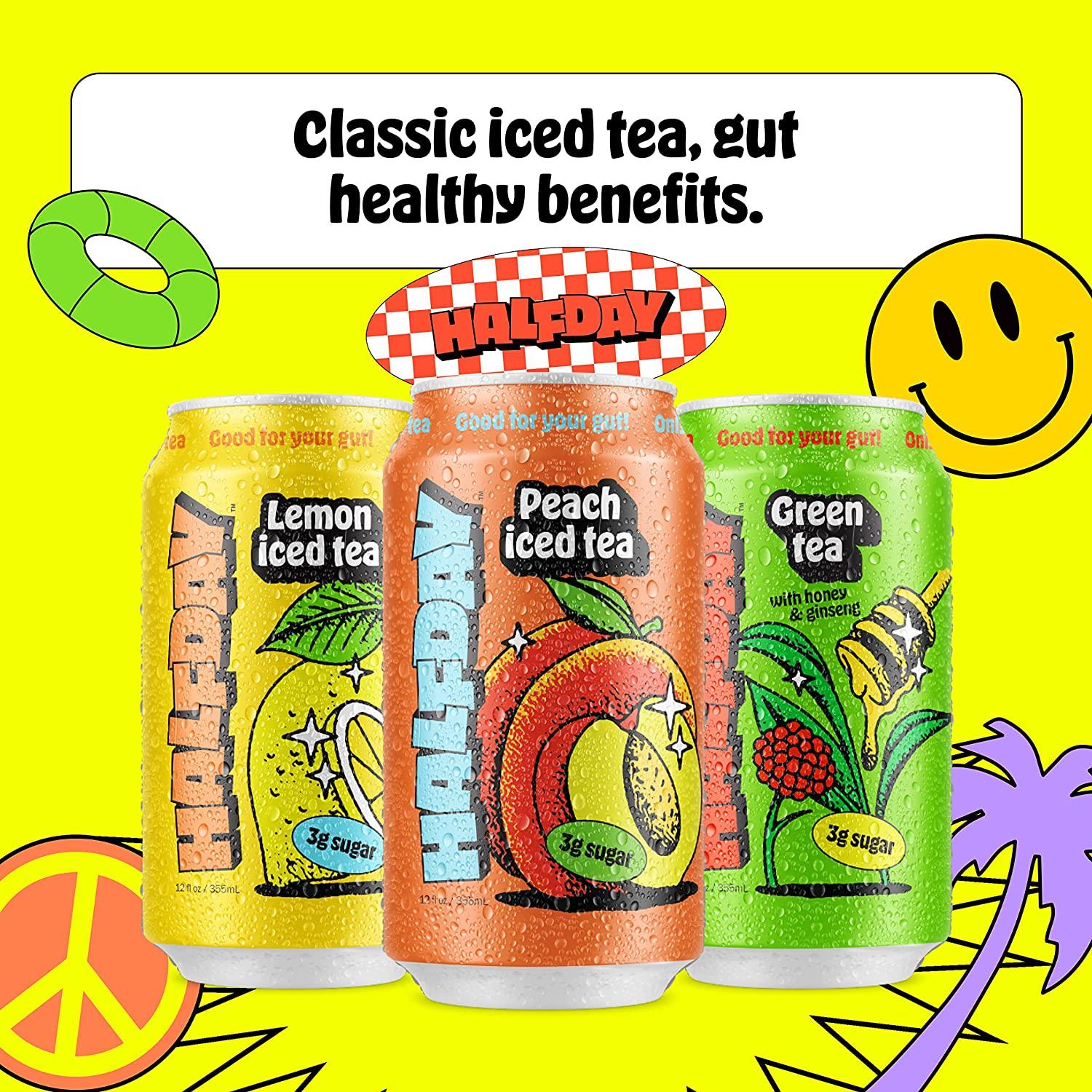 Halfday Prebiotic Iced Tea Variety 12-Pack - Nostalgic Flavor, Low ...