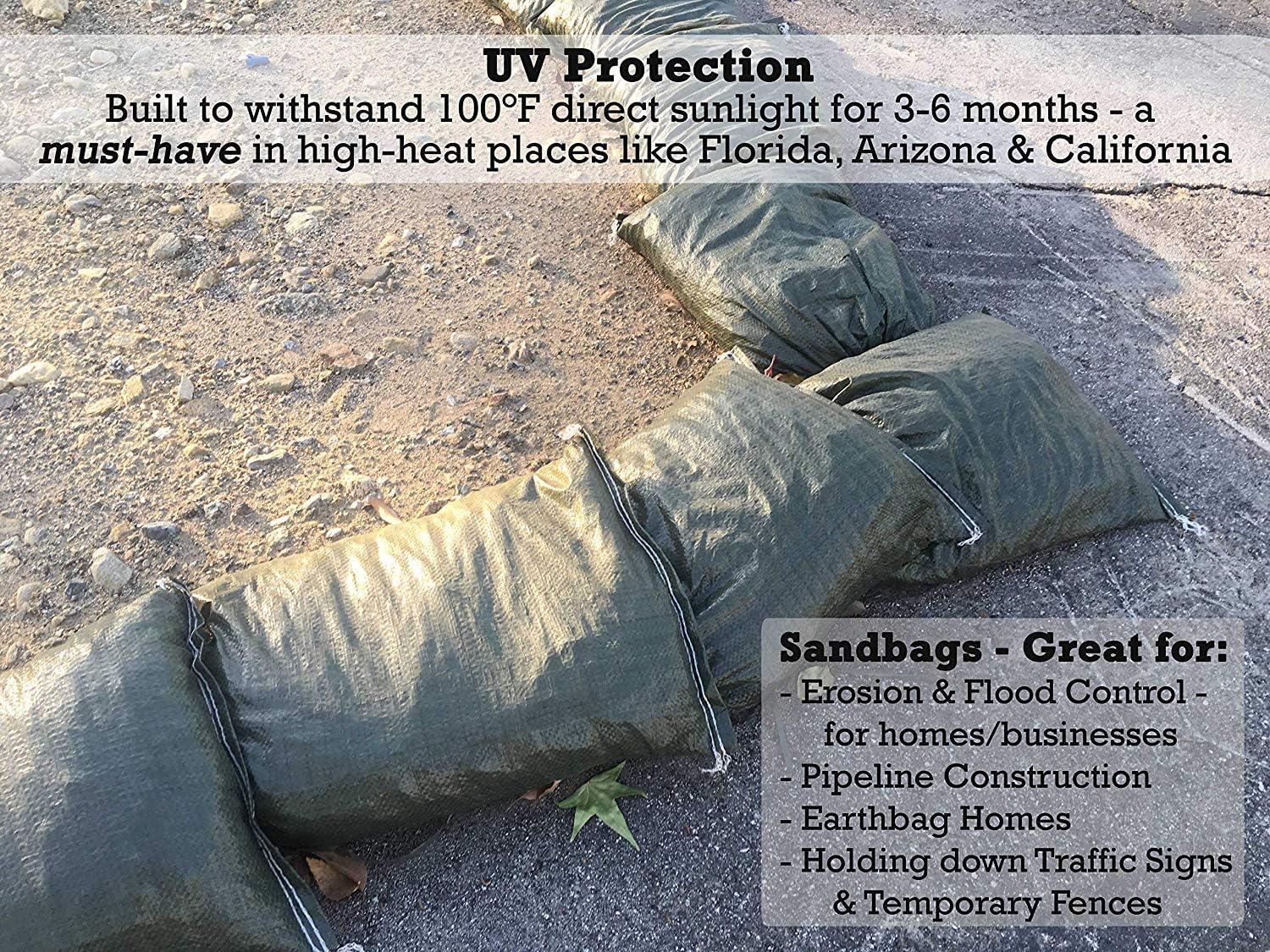 15 Pack Military Grade Olive Drab Sandbags | 14x26 Inches | Flood ...