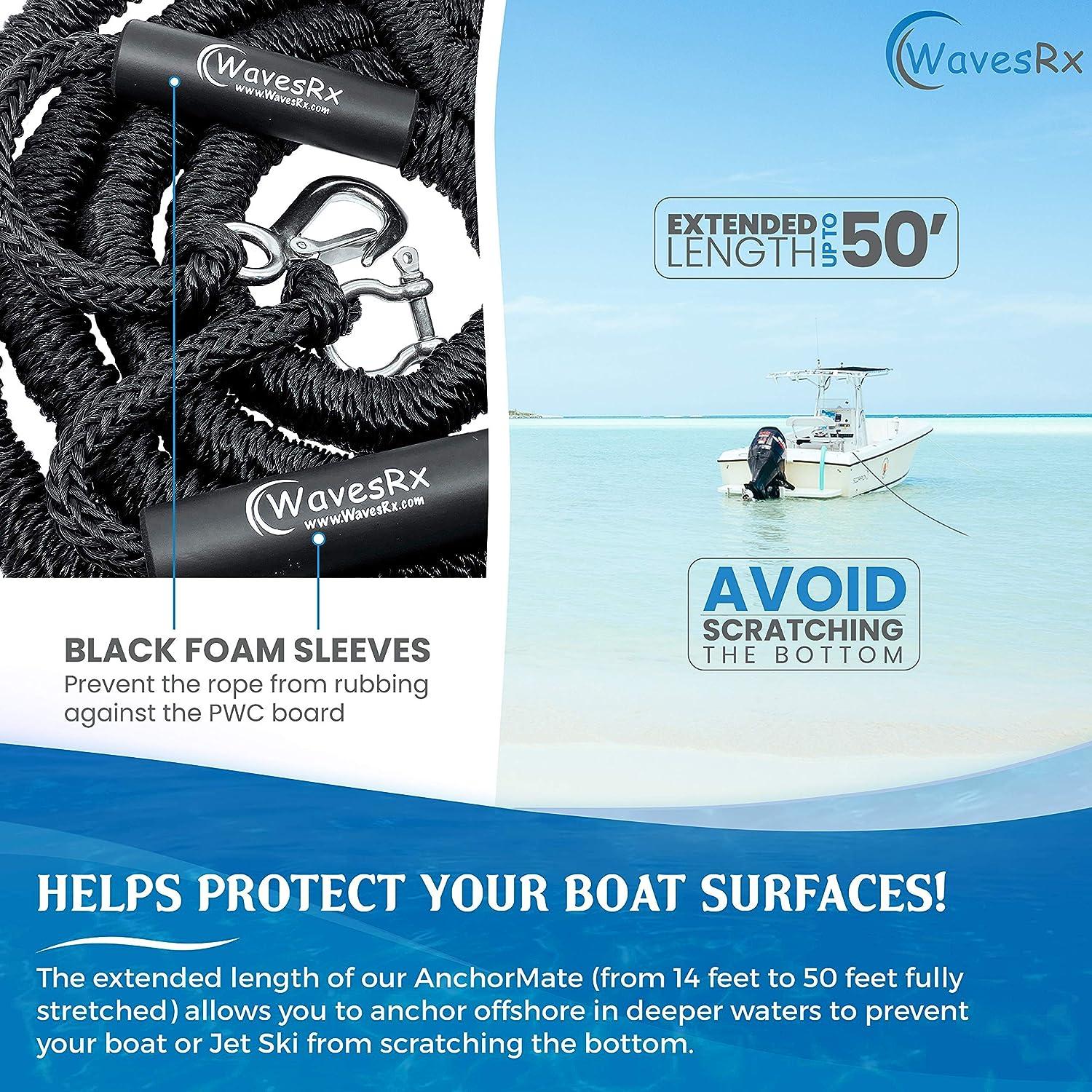 WAVESRX AnchorMate Bungee Line | Elastic Anchor Rope for Boat, Jet Ski ...