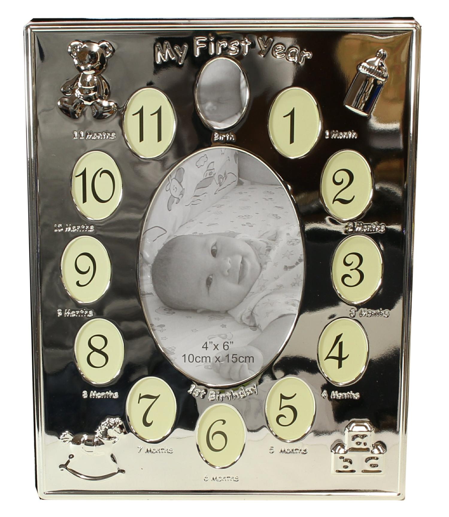 Benerini Silver Plated 'My First Year' Photo Frame - Baby's First ...