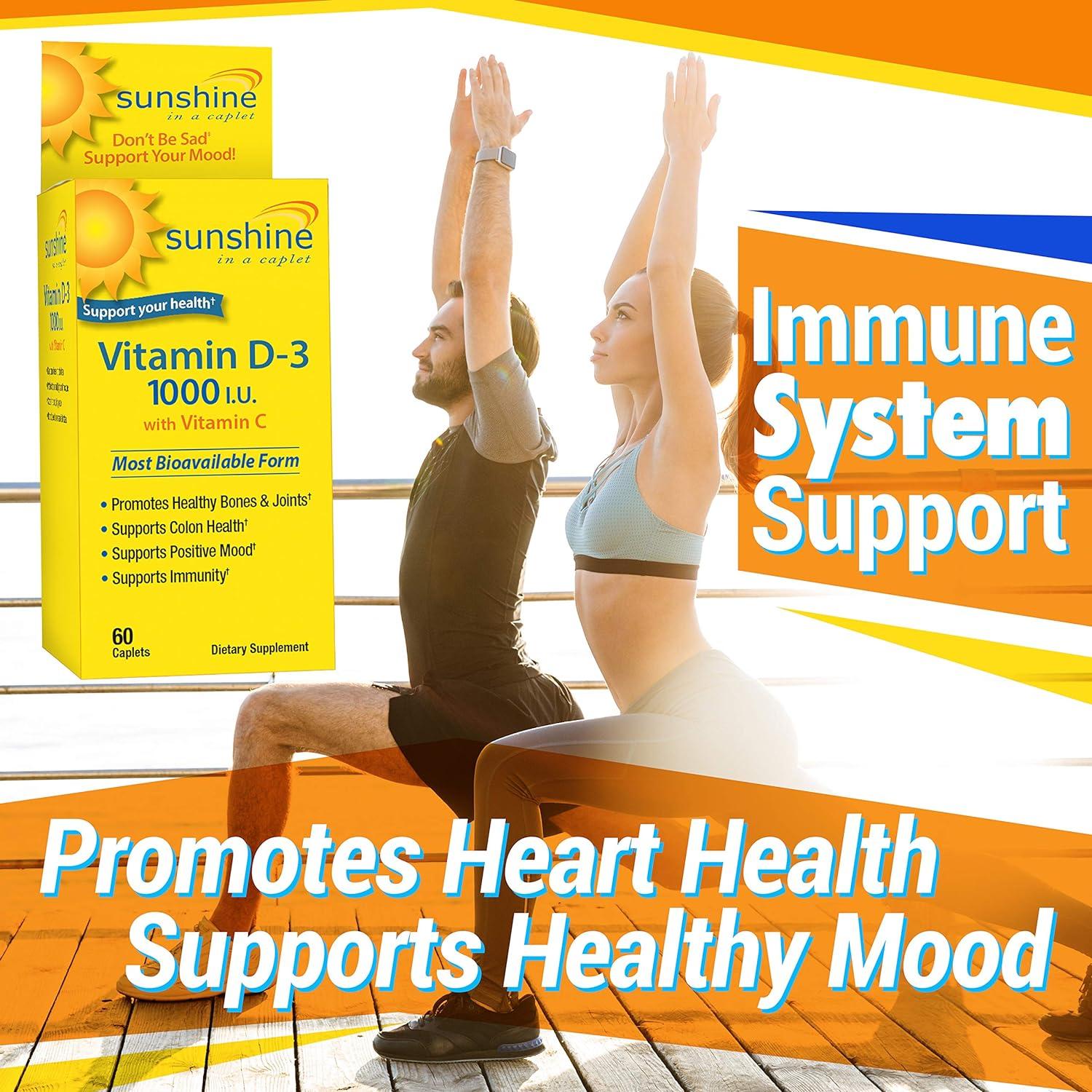 Sunshine Vitamin D-3 1000 IU for Healthy & Strong Bones - 60 Servings ...