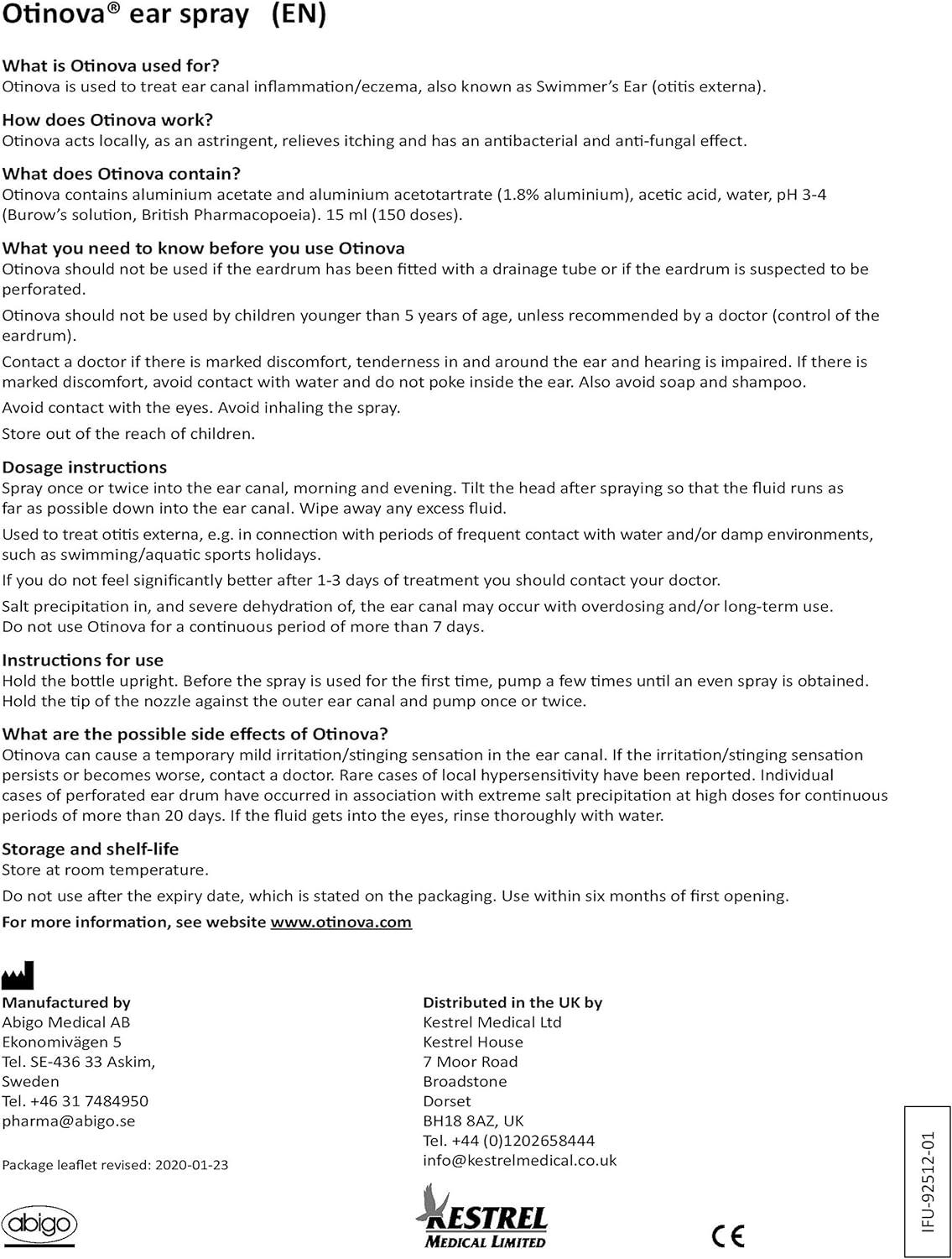 Otinova Ear Spray 15ml - Fast-Acting Formula for Swimmer's Ear Relief ...