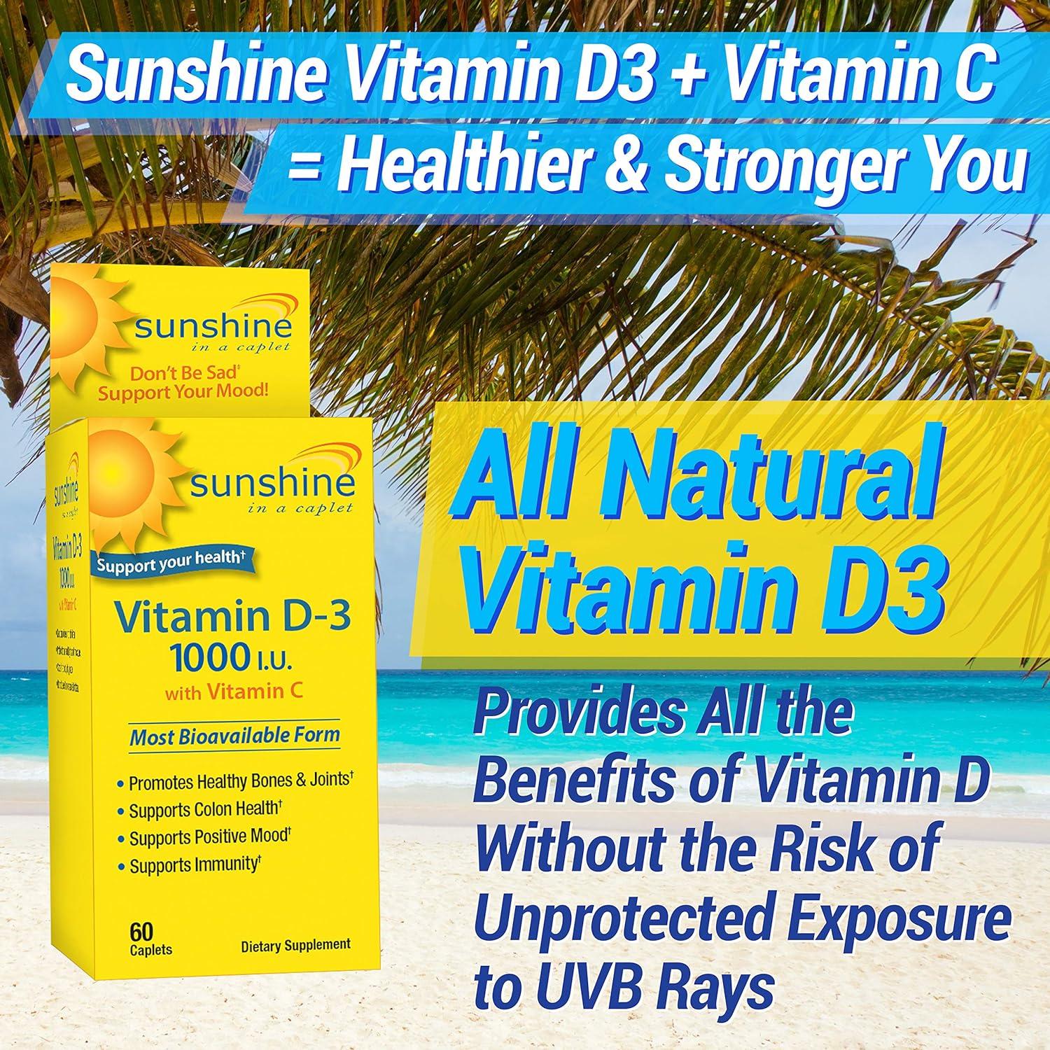 Sunshine Vitamin D-3 1000 IU for Healthy & Strong Bones - 60 Servings ...