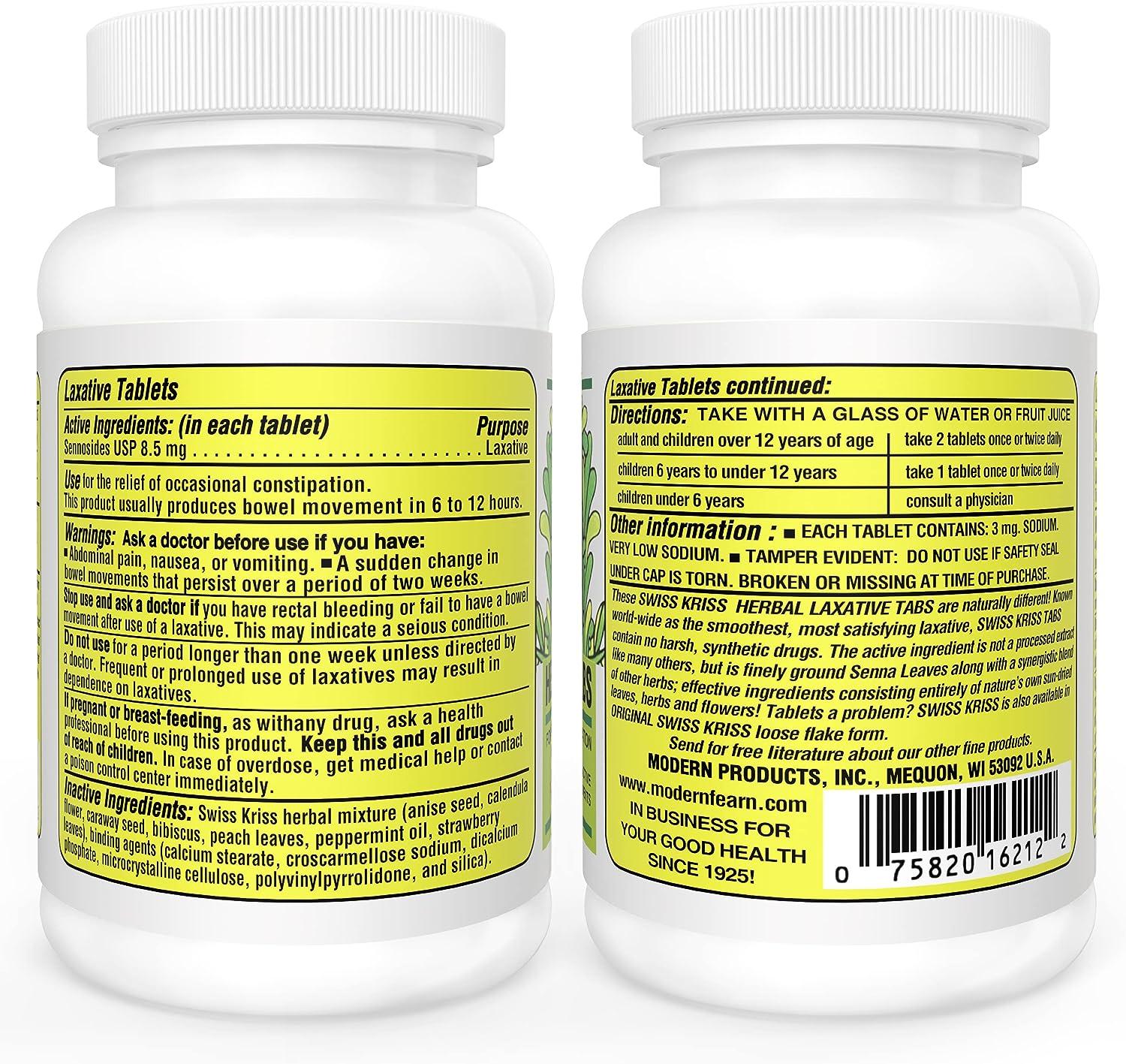 Swiss Kriss Herbal Laxative Tablets Gentle & Natural Laxatives for ...