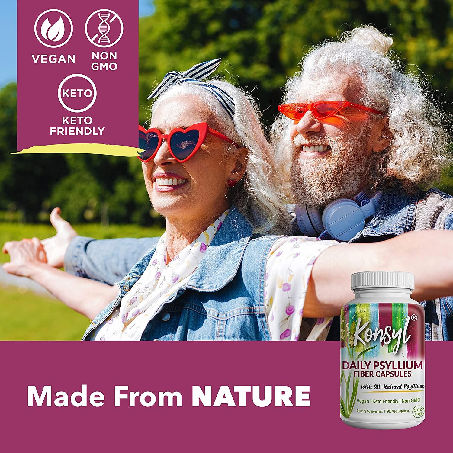 Konsyl Daily Psyllium Fiber Capsules 2 Pack - 1500mg Psyllium Husk ...