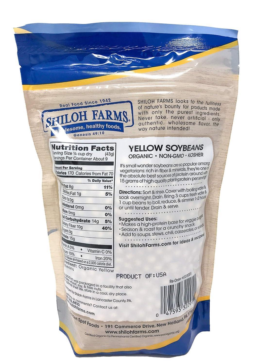Shiloh Farms Organic Yellow Soybeans - 2 Pack (15 oz each) - Non-GMO ...