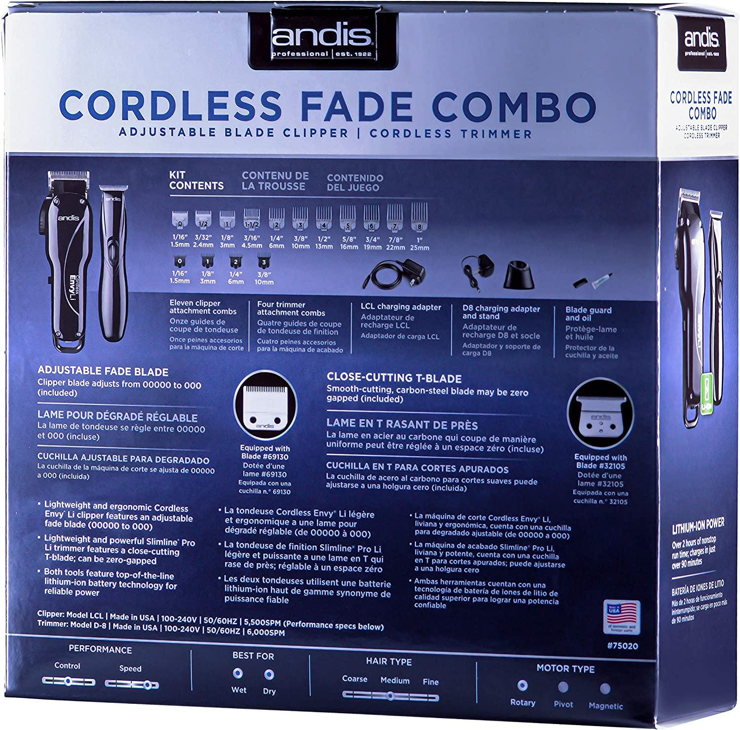 Andis Professional Cordless Fade Combo - Envy Lithium-Ion Clipper ...