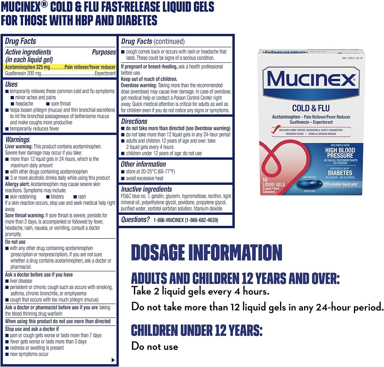 Mucinex Cold & Flu High Blood Pressure Liquid Gels 16 ct - Fast Relief ...