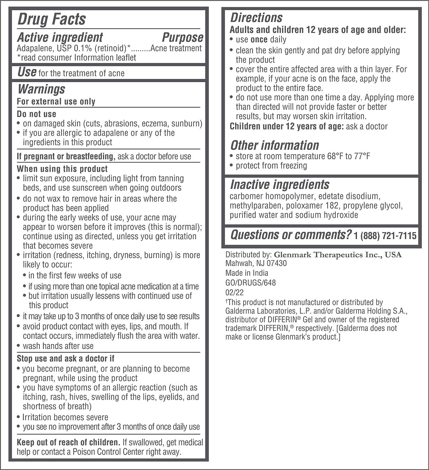 Glenmark Adapalene Gel 0.1% - 45g Tube | Acne Treatment & Retinoid ...