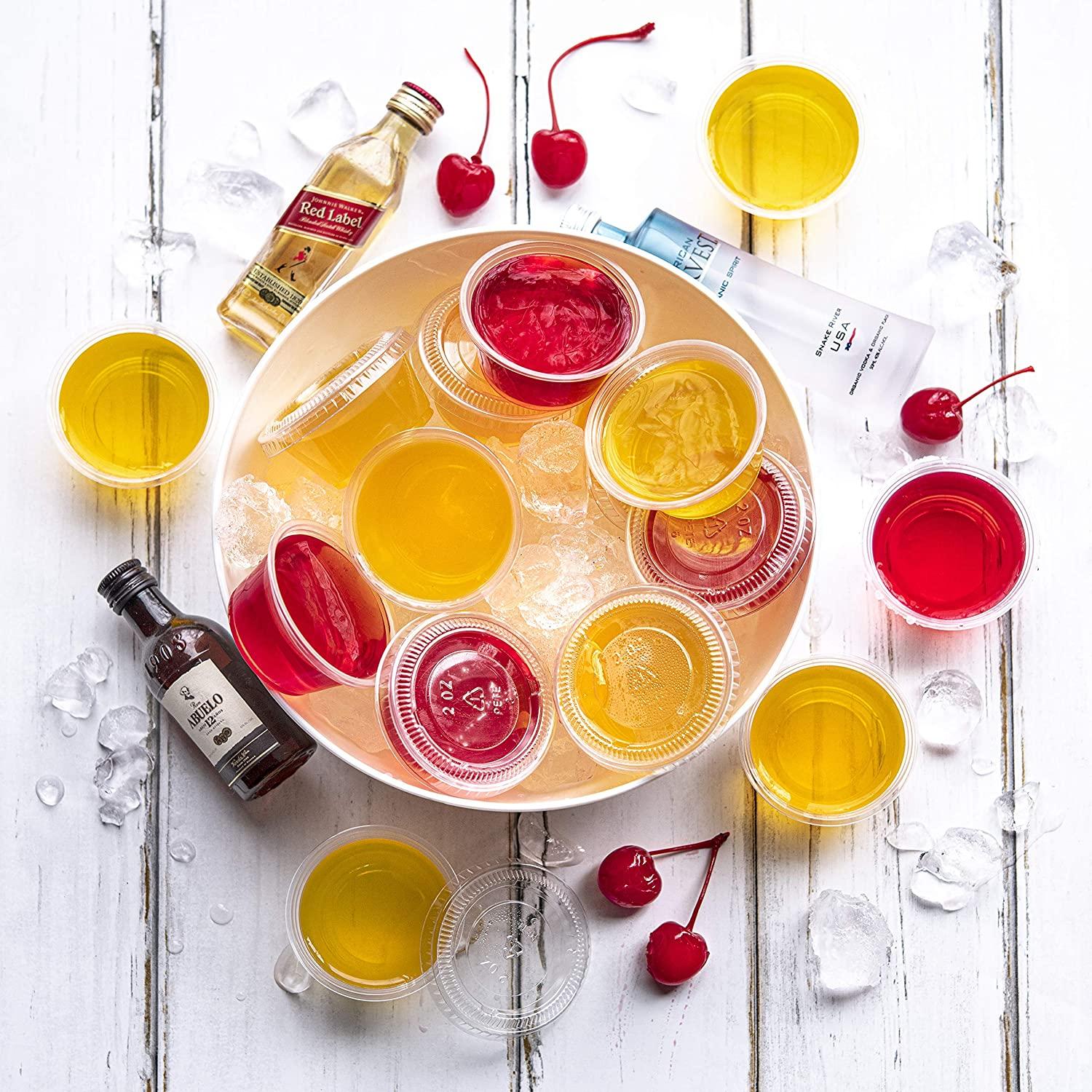 100-Pack 2oz Clear Plastic Jello Shot Cups with Leak-Proof Lids ...