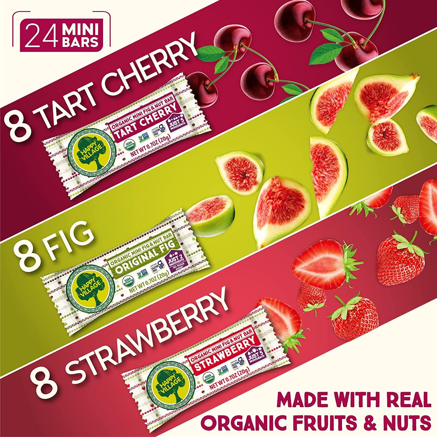 Happy Village Organic Mini Fig & Nut Bars Variety Pack - 24 Mini Bars ...