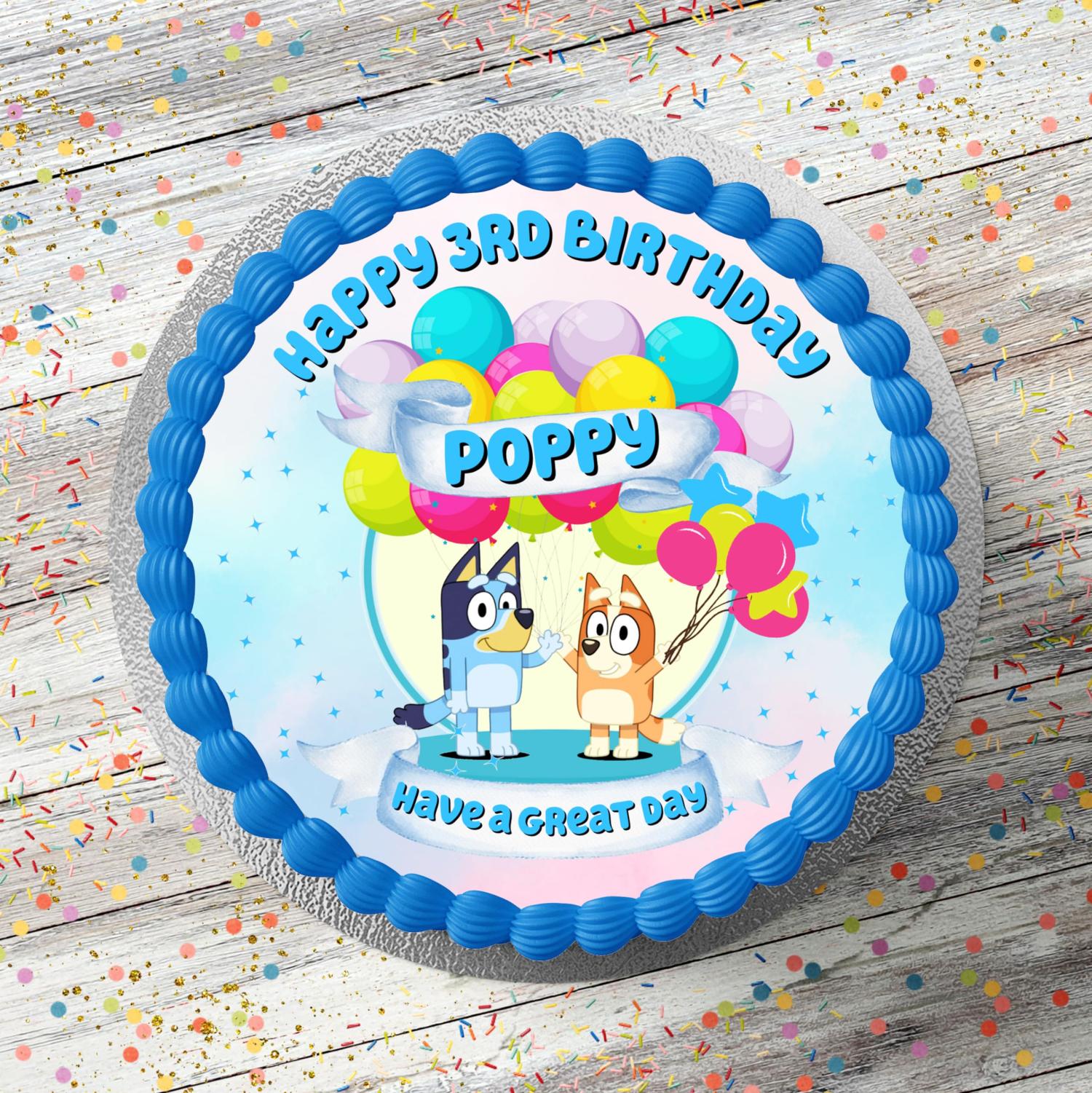 Blue Dog Themed Personalised PRECUT Cake Topper 8 Inch Round Edible ...