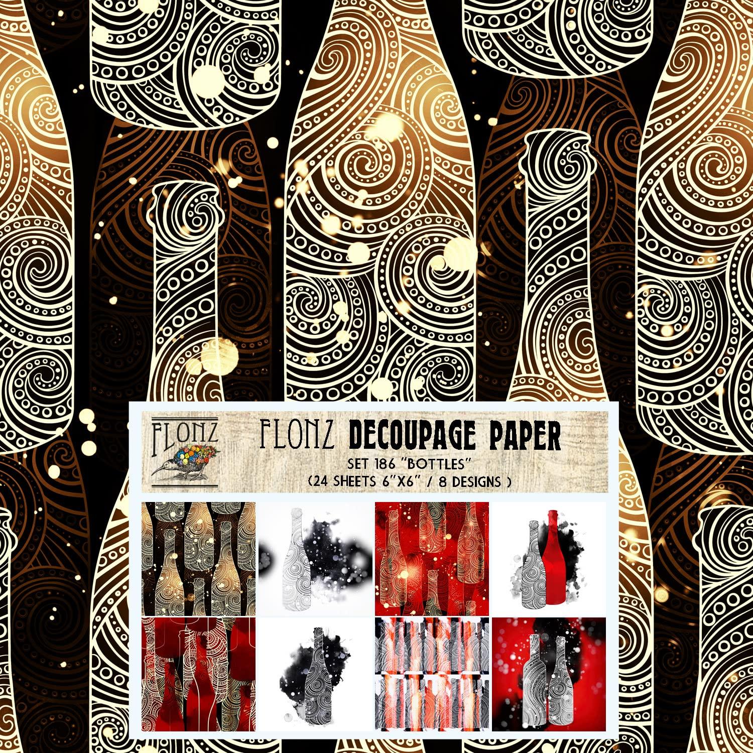 Decoupage Paper Pack - 24 Sheets 6x6 Bottles Vintage Styled Seamless ...