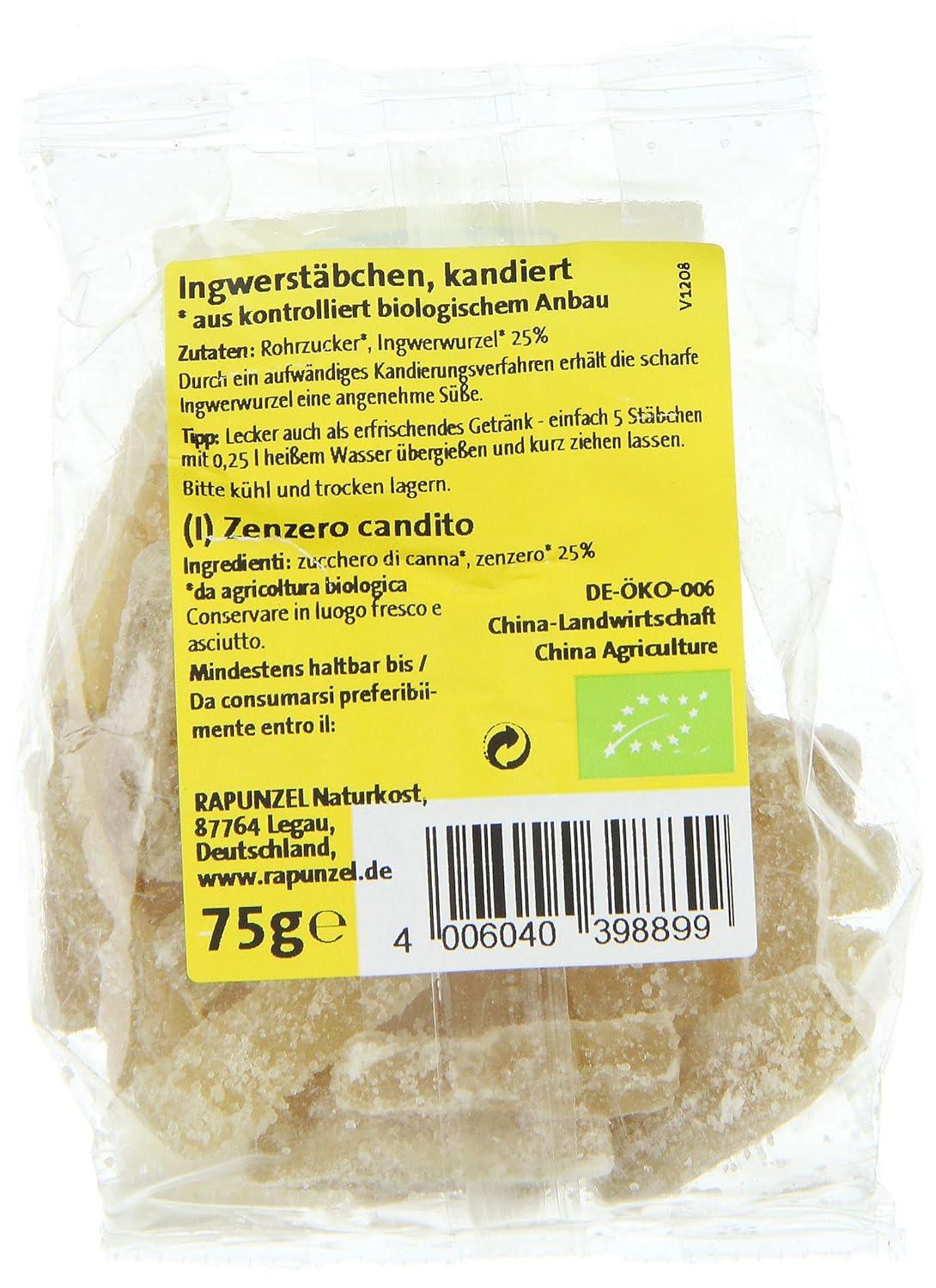 Buy Organic Rapunzel Candied Ginger Sticks - Pack of 4 (4 x 75g ...