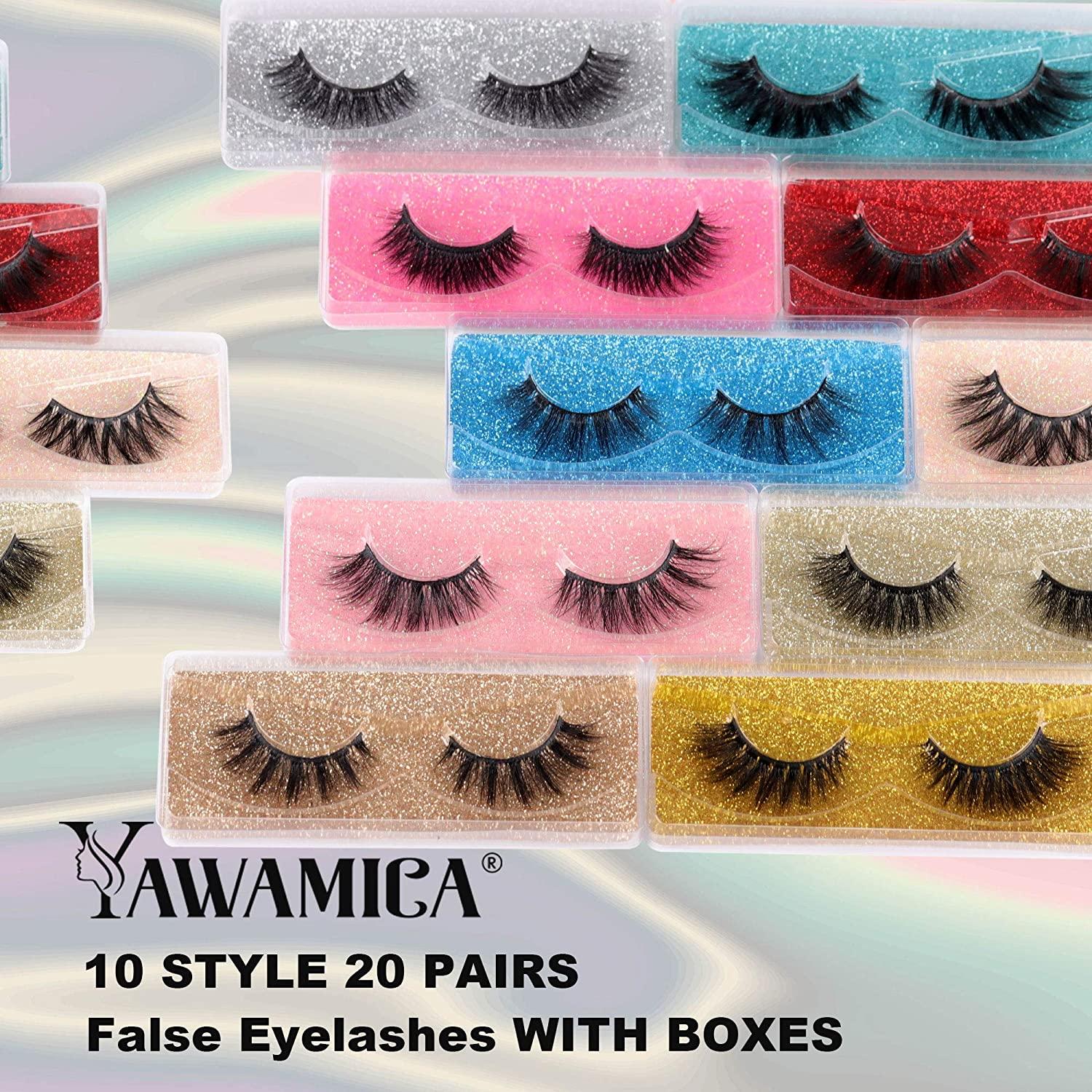 Yawamica False Eyelashes 20 Pairs - Natural 3D Fluffy Lashes Pack ...