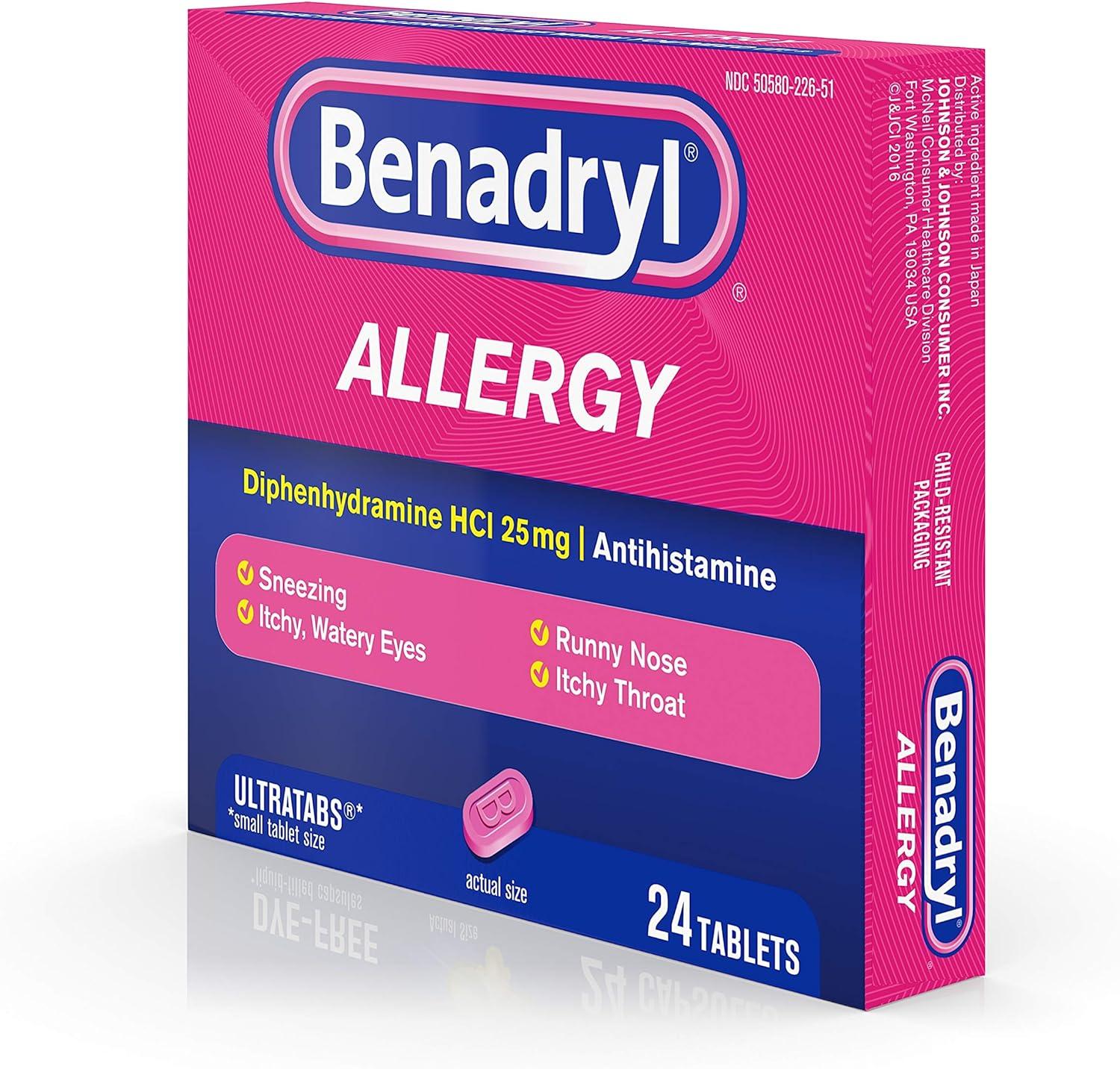 Benadryl Ultratabs 24 Count - Antihistamine Allergy Relief with ...