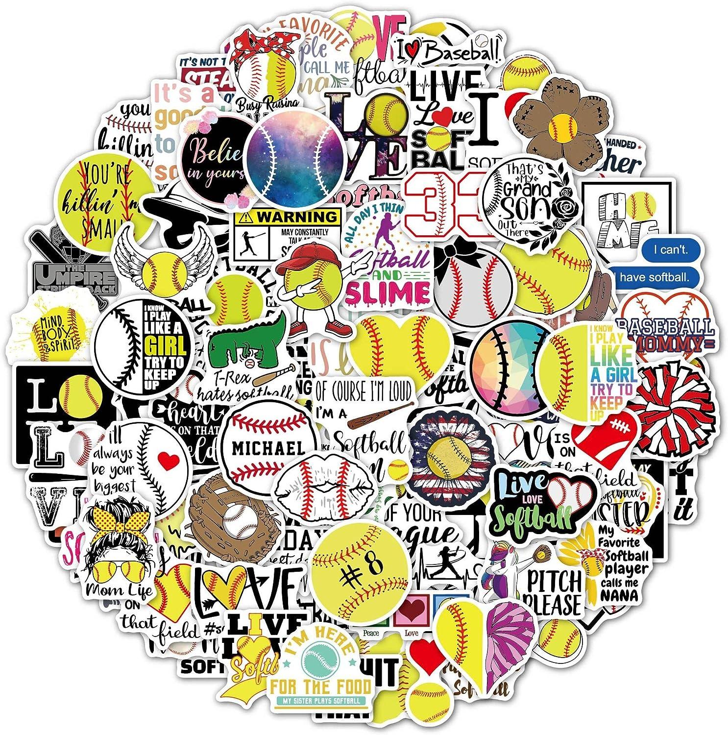 150 PCS Softball Stickers - Waterproof Vinyl Decals for Scrapbooking ...