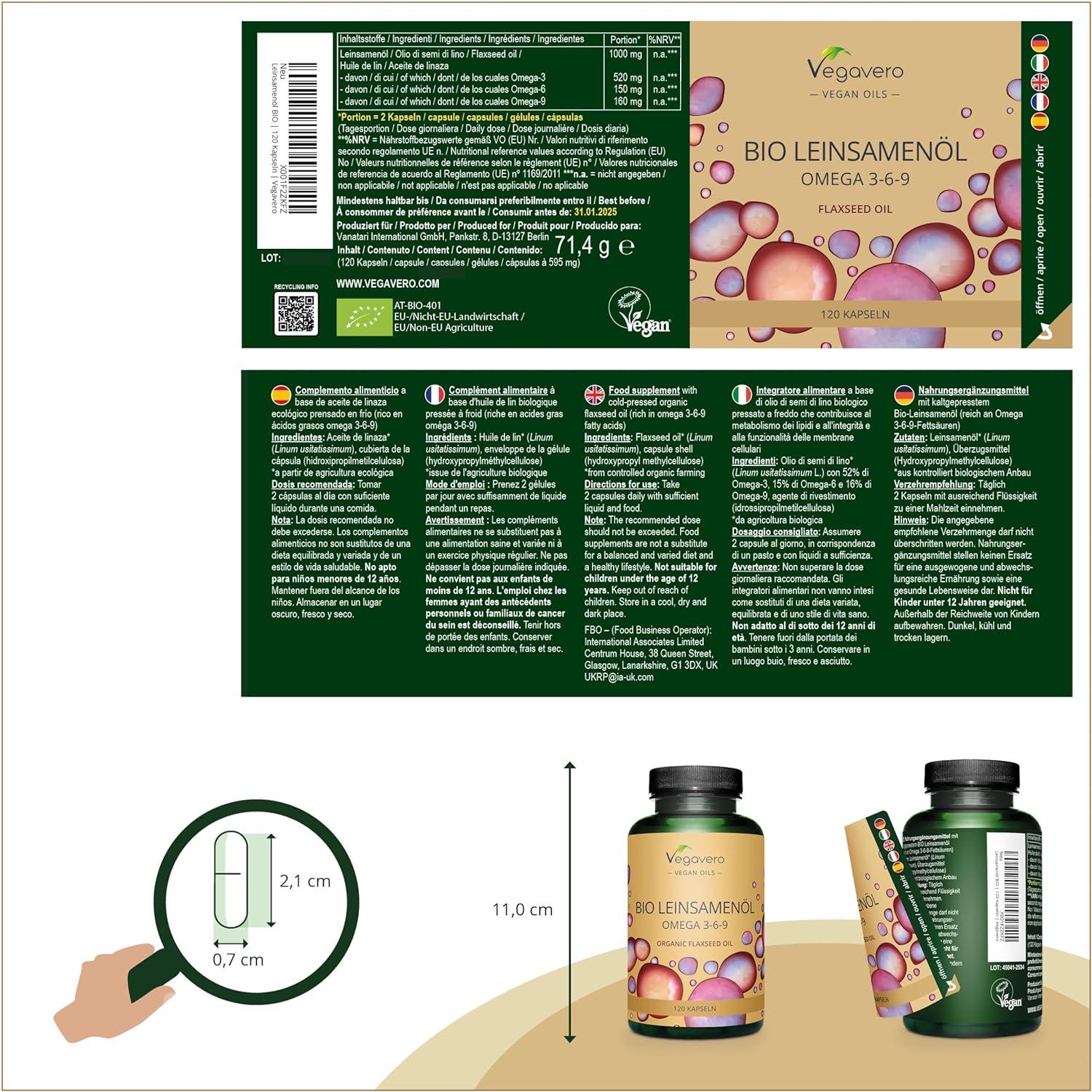 Organic Flaxseed Oil Vegavero | Vegan Omega 3 6 9 Capsules | Cold ...