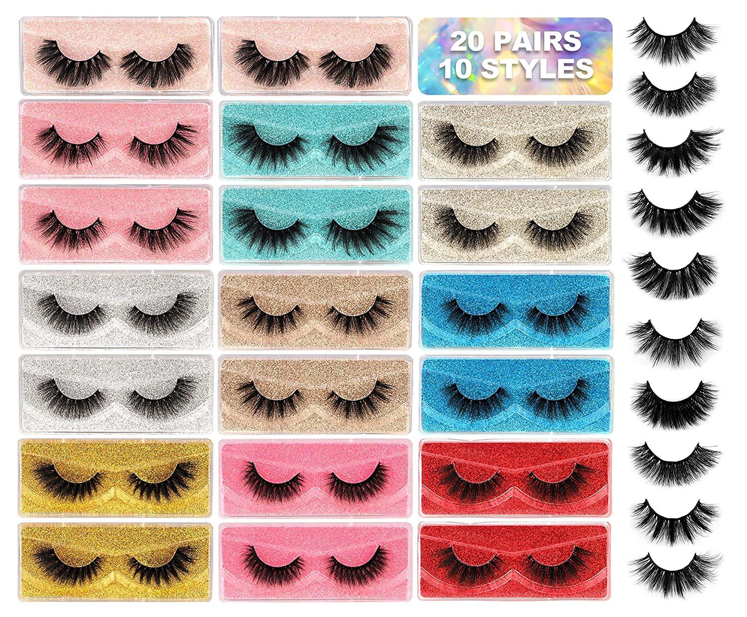 Yawamica False Eyelashes 20 Pairs - Natural 3D Fluffy Lashes Pack ...