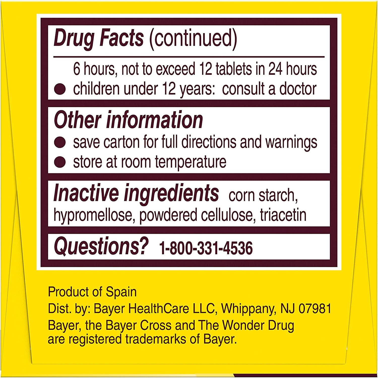 Bayer Aspirin Label