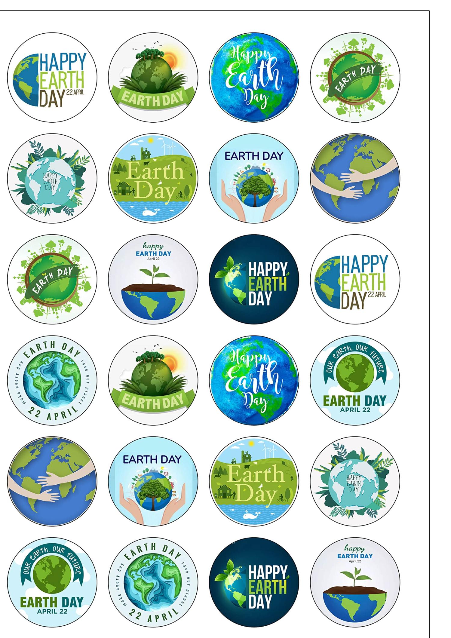 24 Precut Round Happy World EARTH Day Environmental Awareness Edible ...