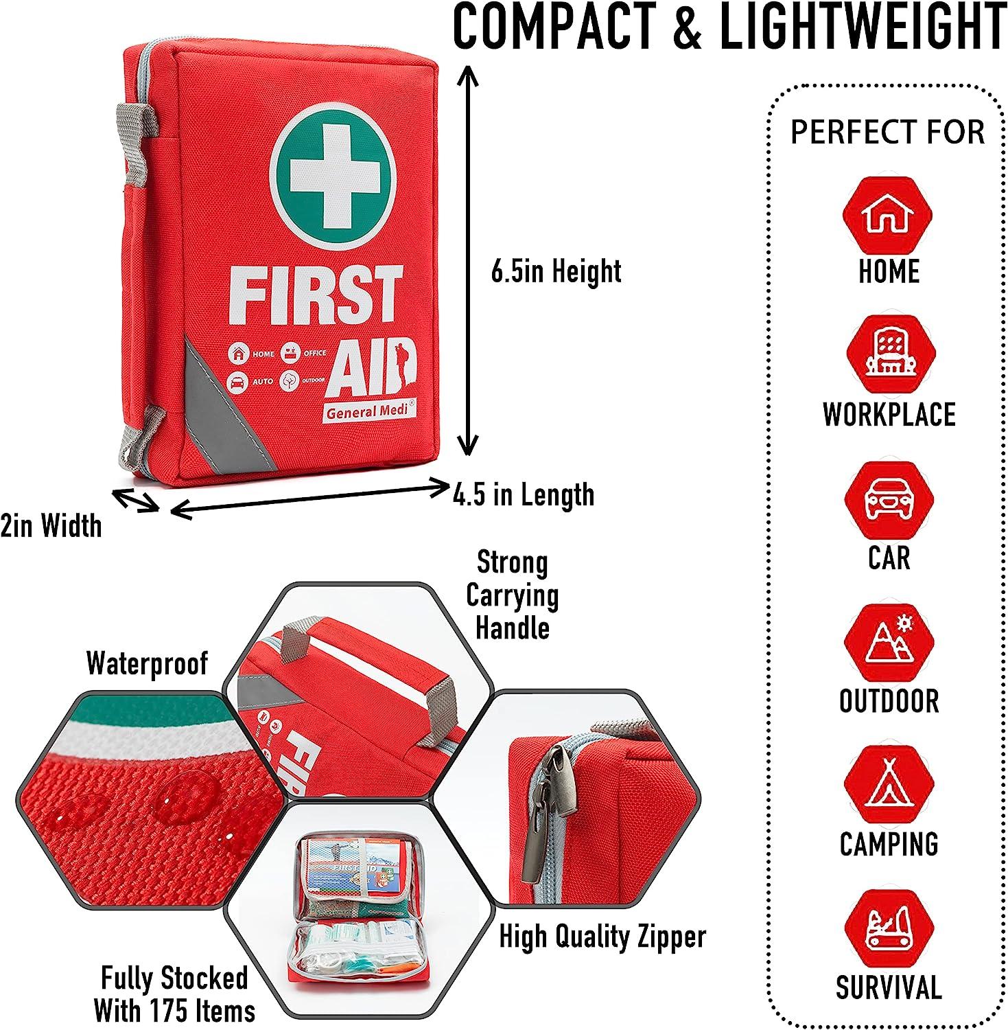 Compact 175 Piece First Aid Kit Bag with Eyewash, Cold Pack, Emergency ...