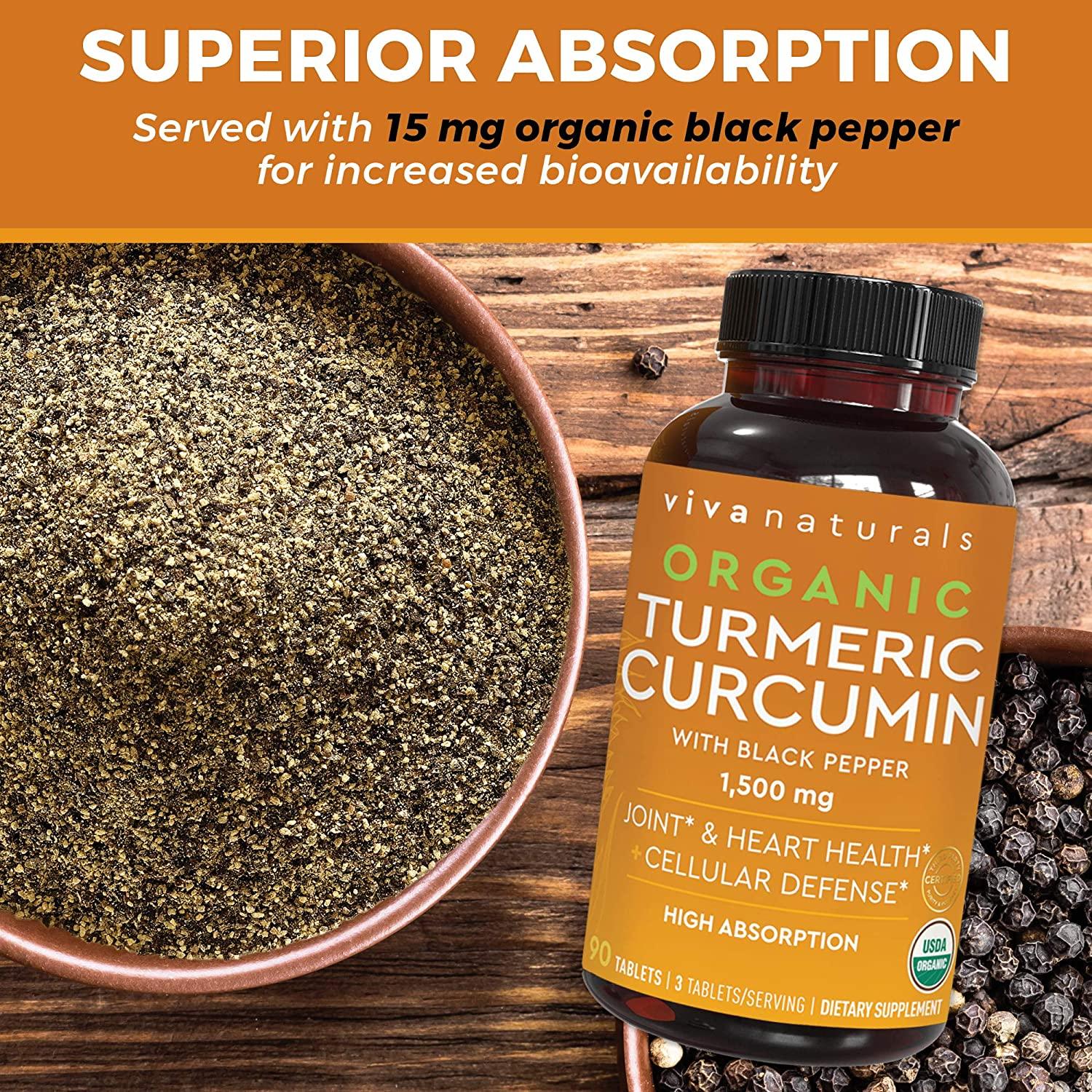 Organic Turmeric Curcumin Supplement 1500mg (90 Tablets) with Black ...