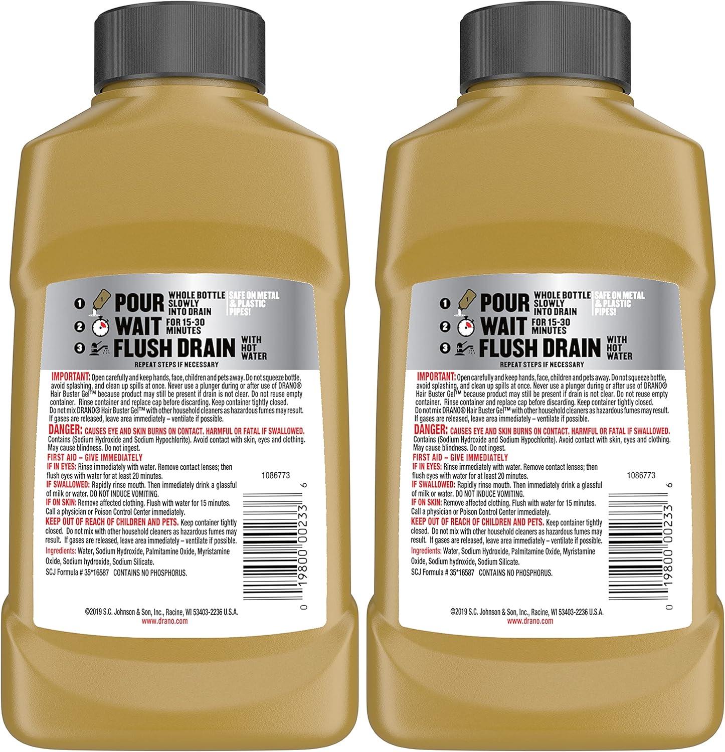 Drano Hair Buster Gel Commercial Line 16 oz - Pack of 2 | Powerful Clog ...
