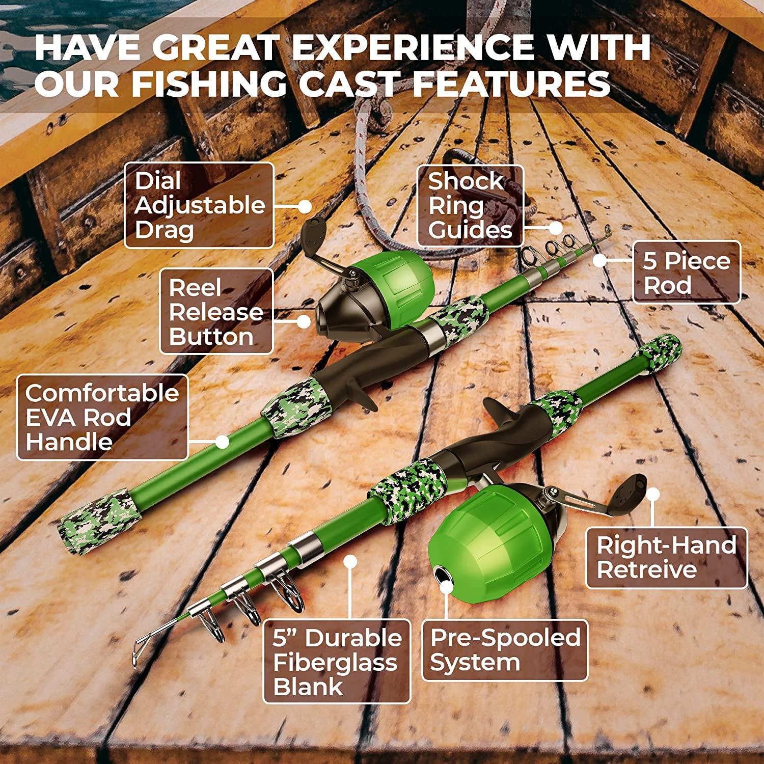 Lanaak Kids Fishing Pole and Tackle Box Set with Net, Travel Bag, Reel ...